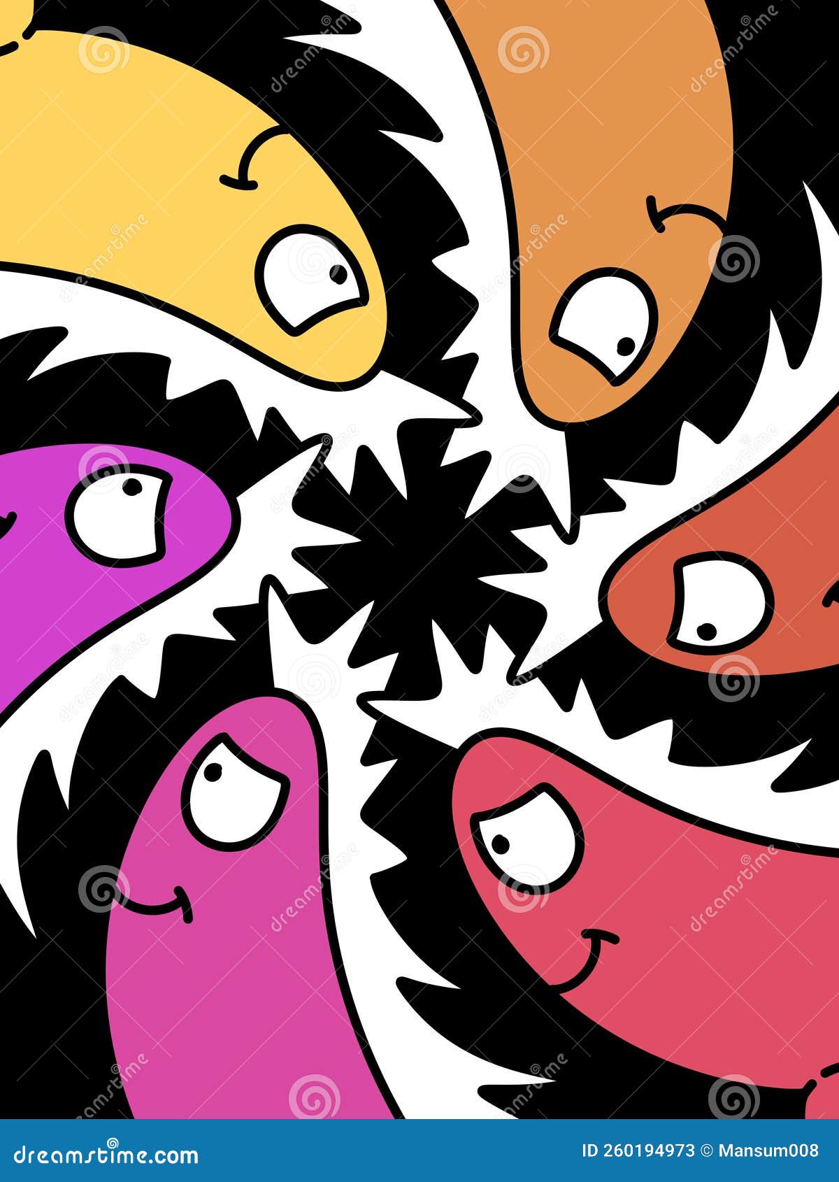 Cute Cartoon on Black Background Stock Illustration - Illustration of ...