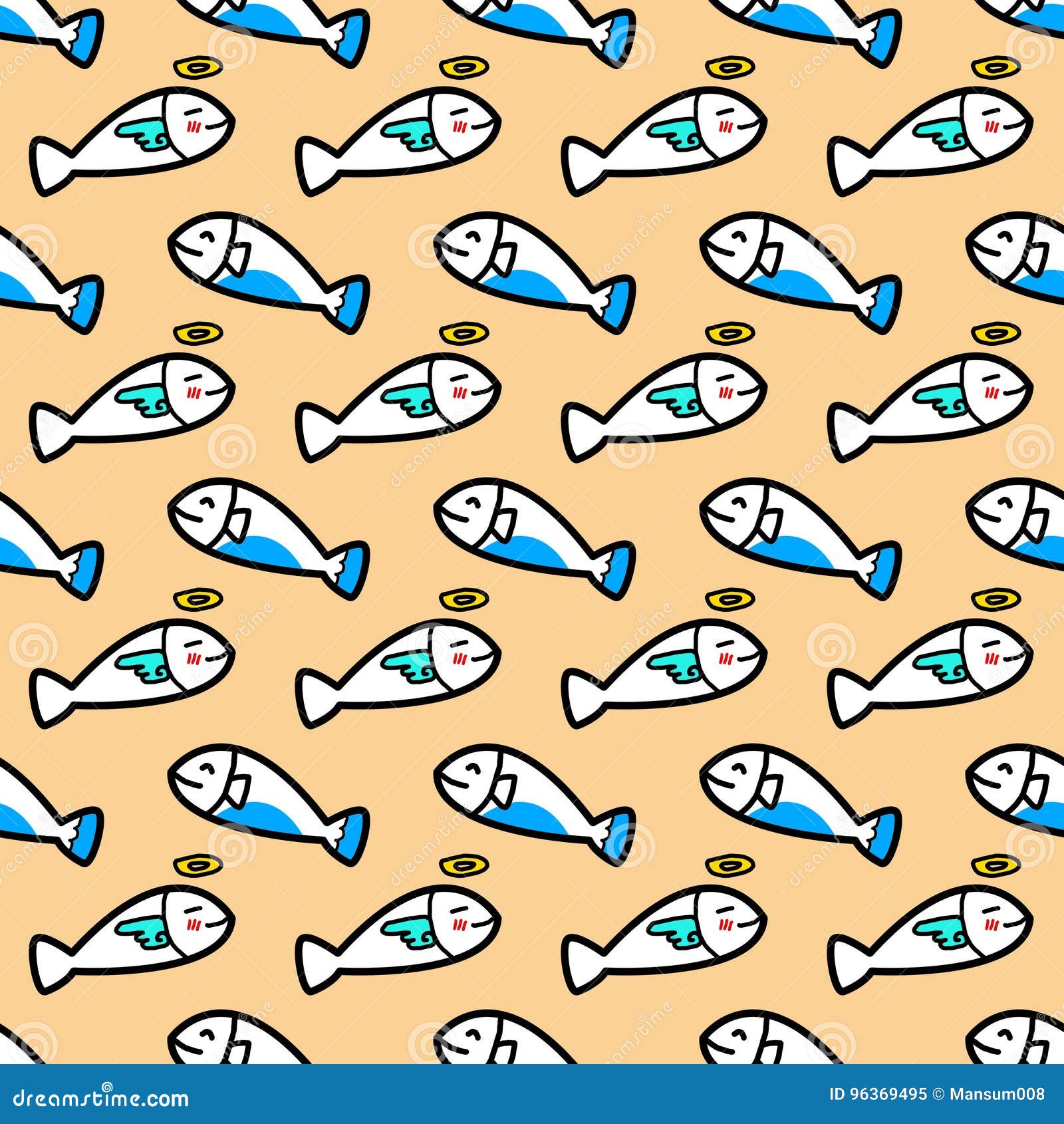 Art Cute Fish Seamless Pattern Background Stock Illustration ...