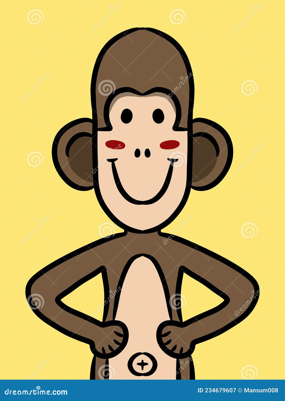 Cute Monkey Cartoon on Yellow Background Stock Illustration ...