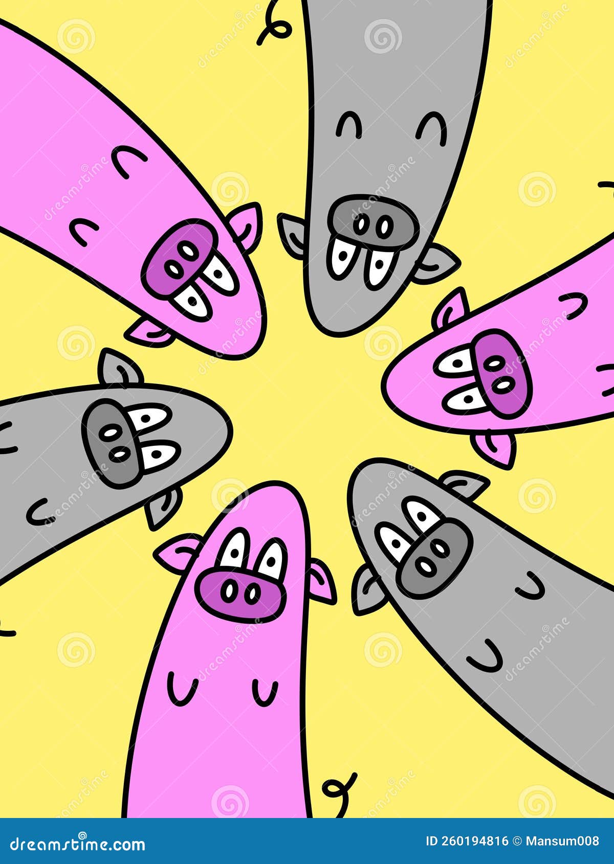 Cute Pig Cartoon on Yellow Background Stock Illustration - Illustration ...