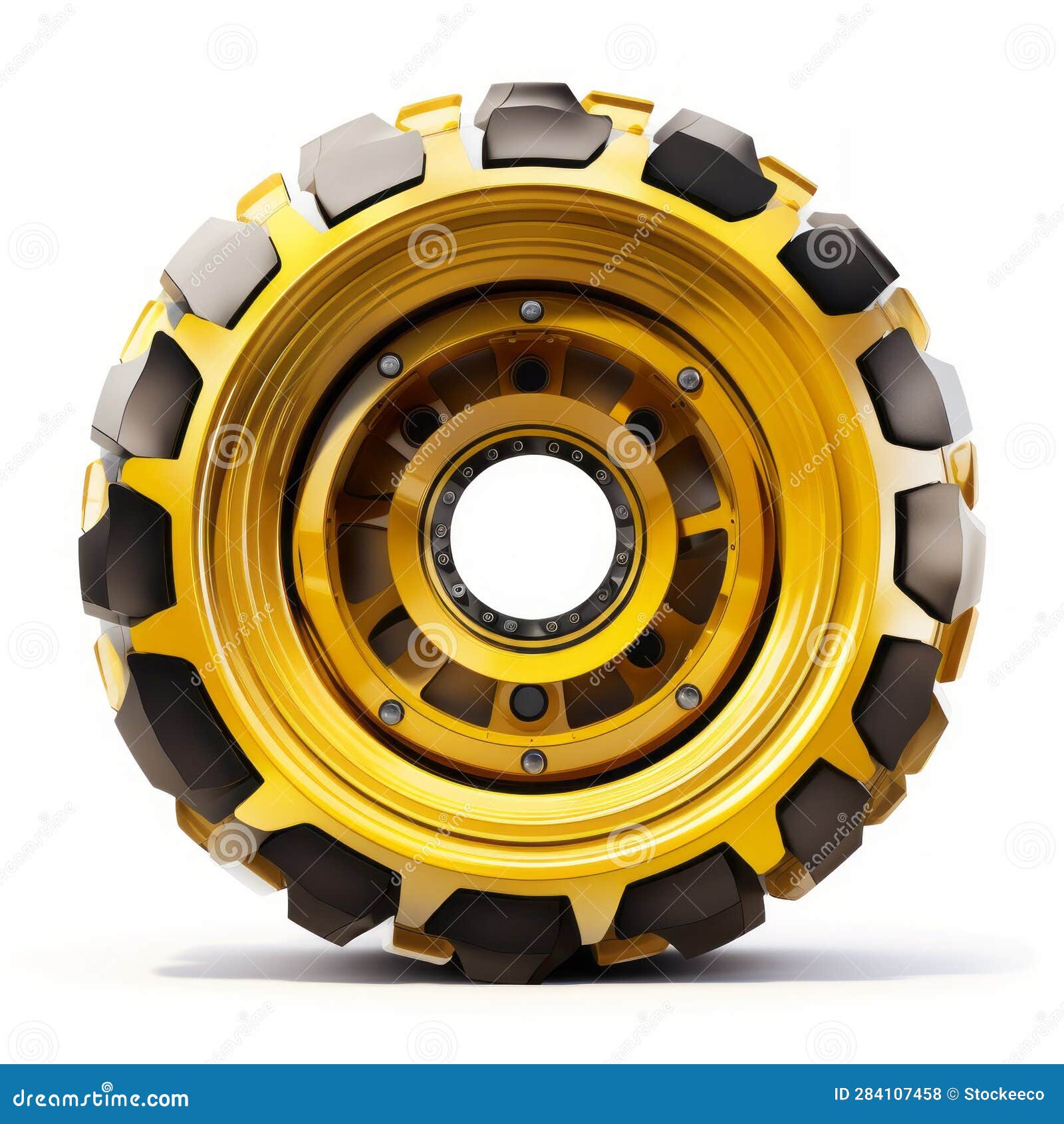 Gold Rim Bulldozer Wheel Design on White Background Stock Illustration ...