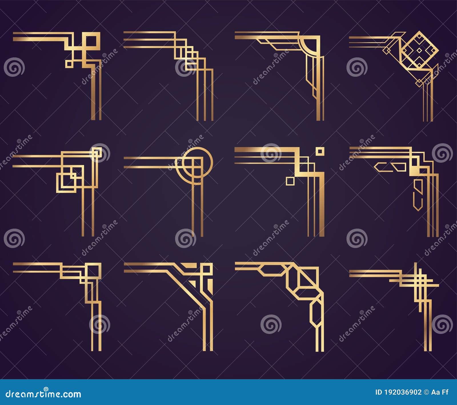 Art Deco Corner. Modern Graphic Corners For Vintage Gold Pattern Border ...