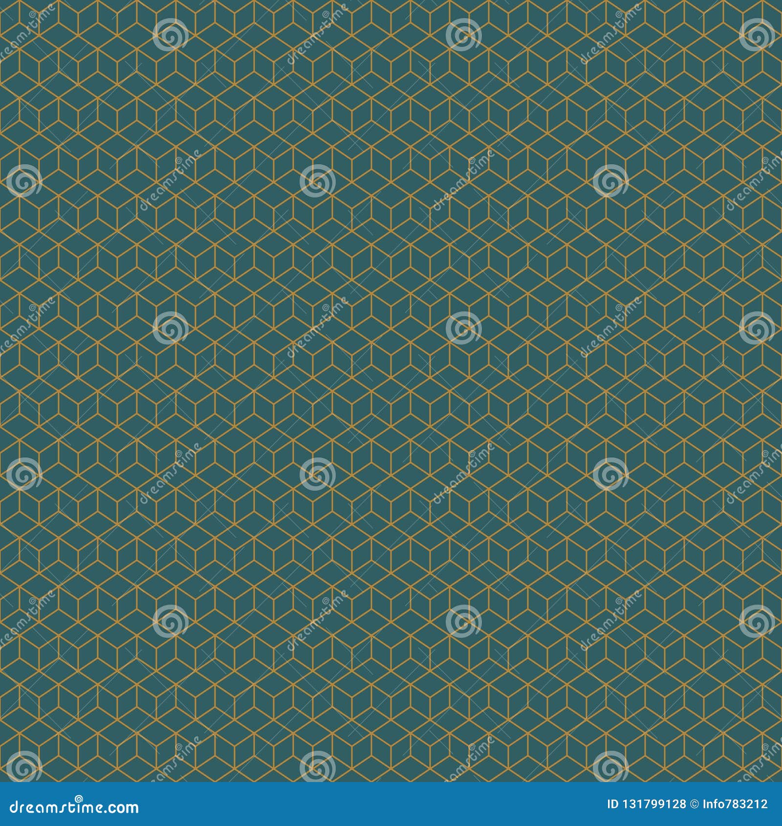 Art Deco Cubes Seamless Geometric Vector Pattern Gold on Teal Stock ...