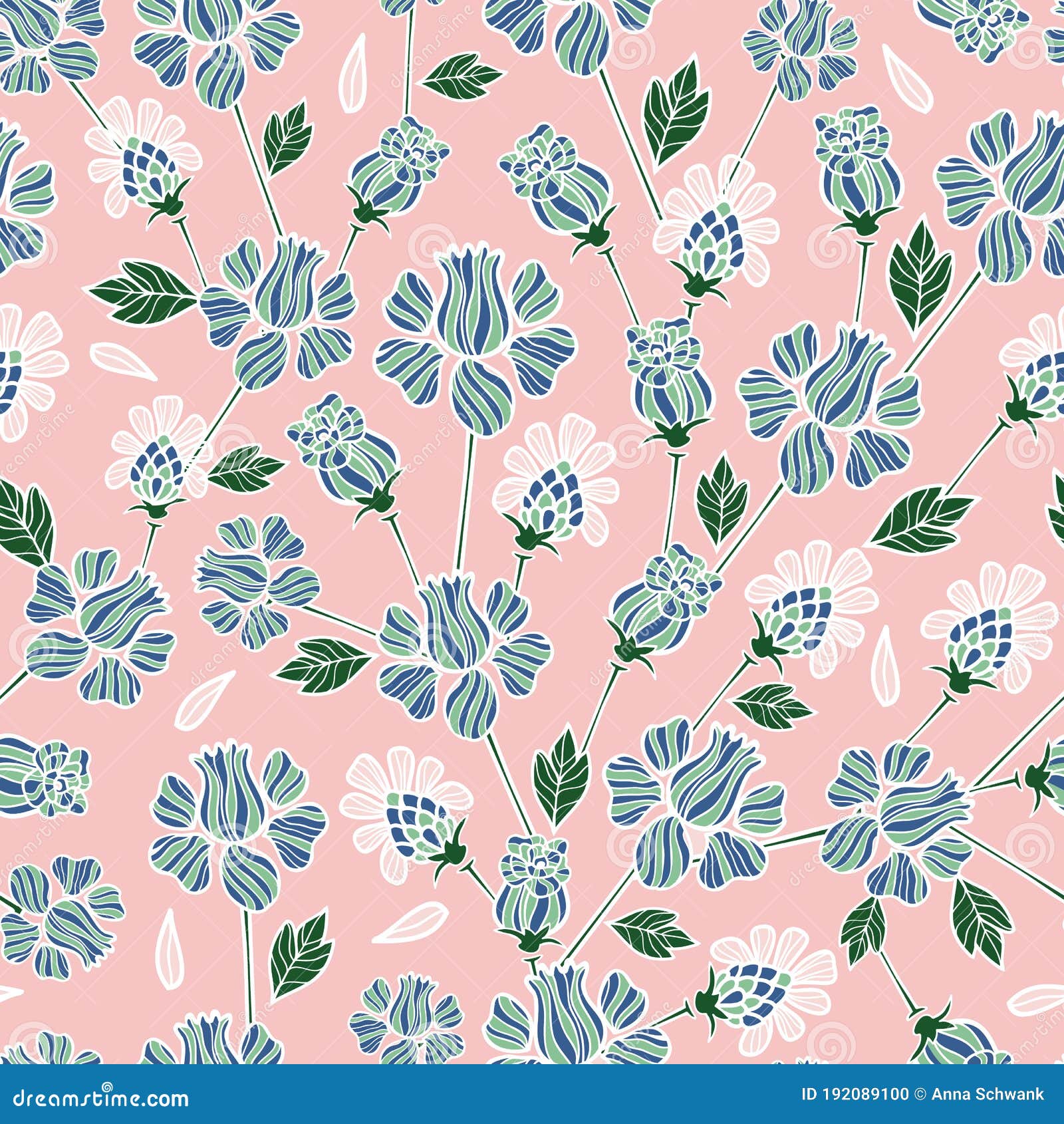 Art Deco Floral Pink Striped Seamless Pattern Background Stock ...