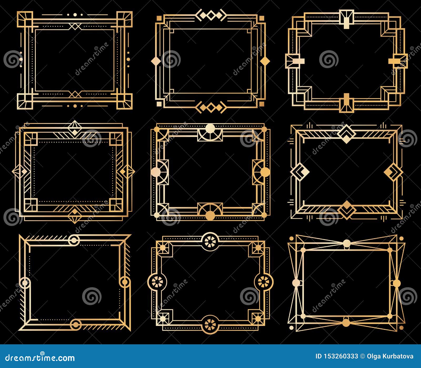 Art Deco Frames. Gold Deco Image Frame Borders, Golden Geometry Line ...