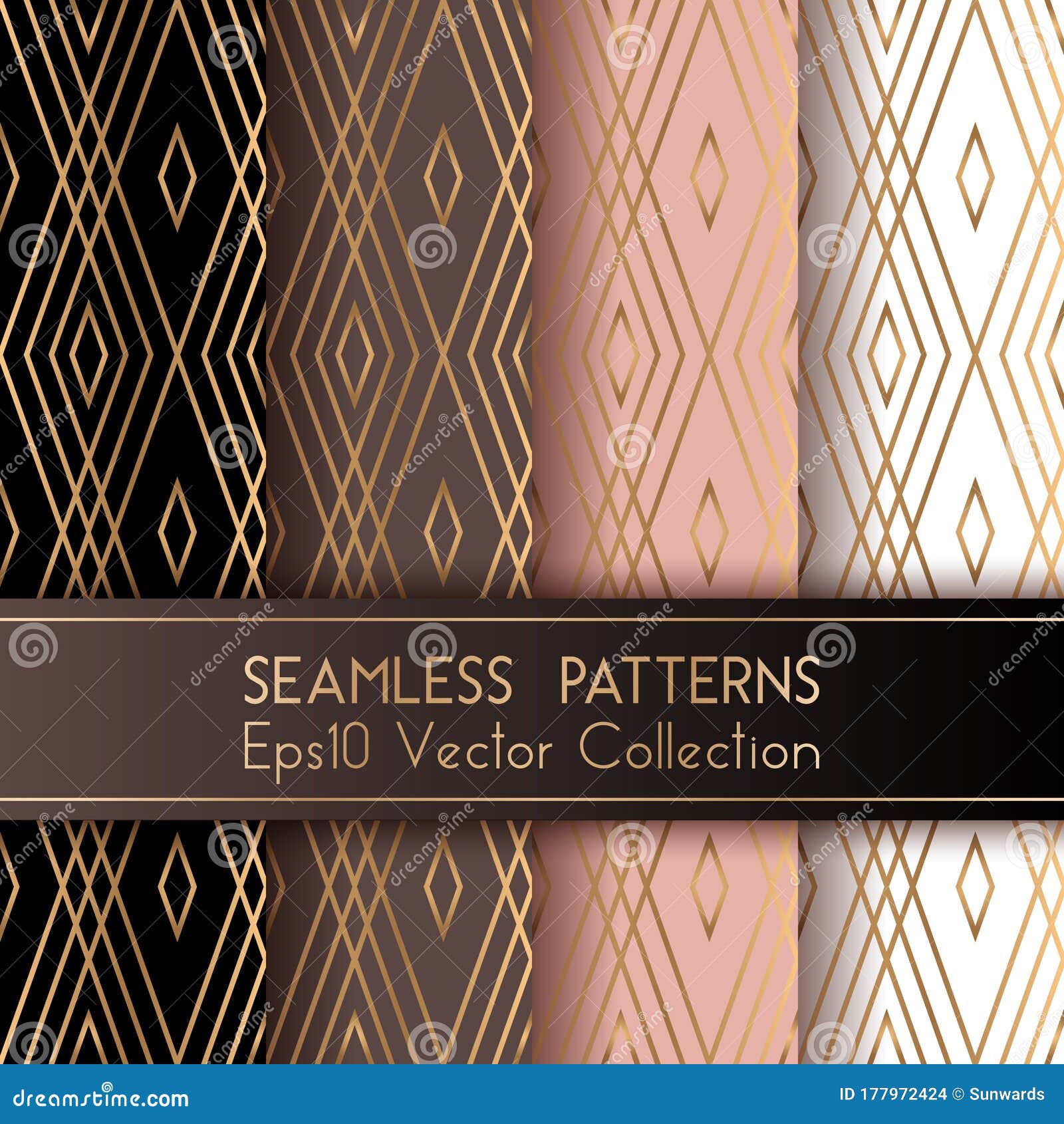 Art Deco Geometric Seamless Patterns Set Vector Graphic Design. Stock ...
