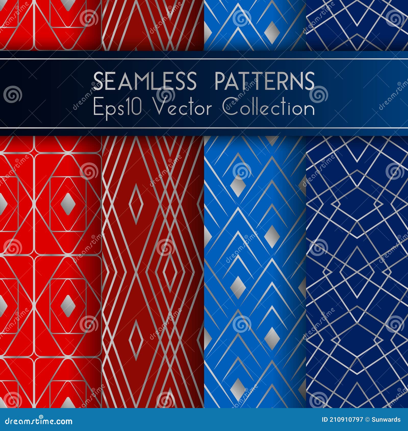 Art Deco Geometric Seamless Patterns Set Vector Graphic Design with ...