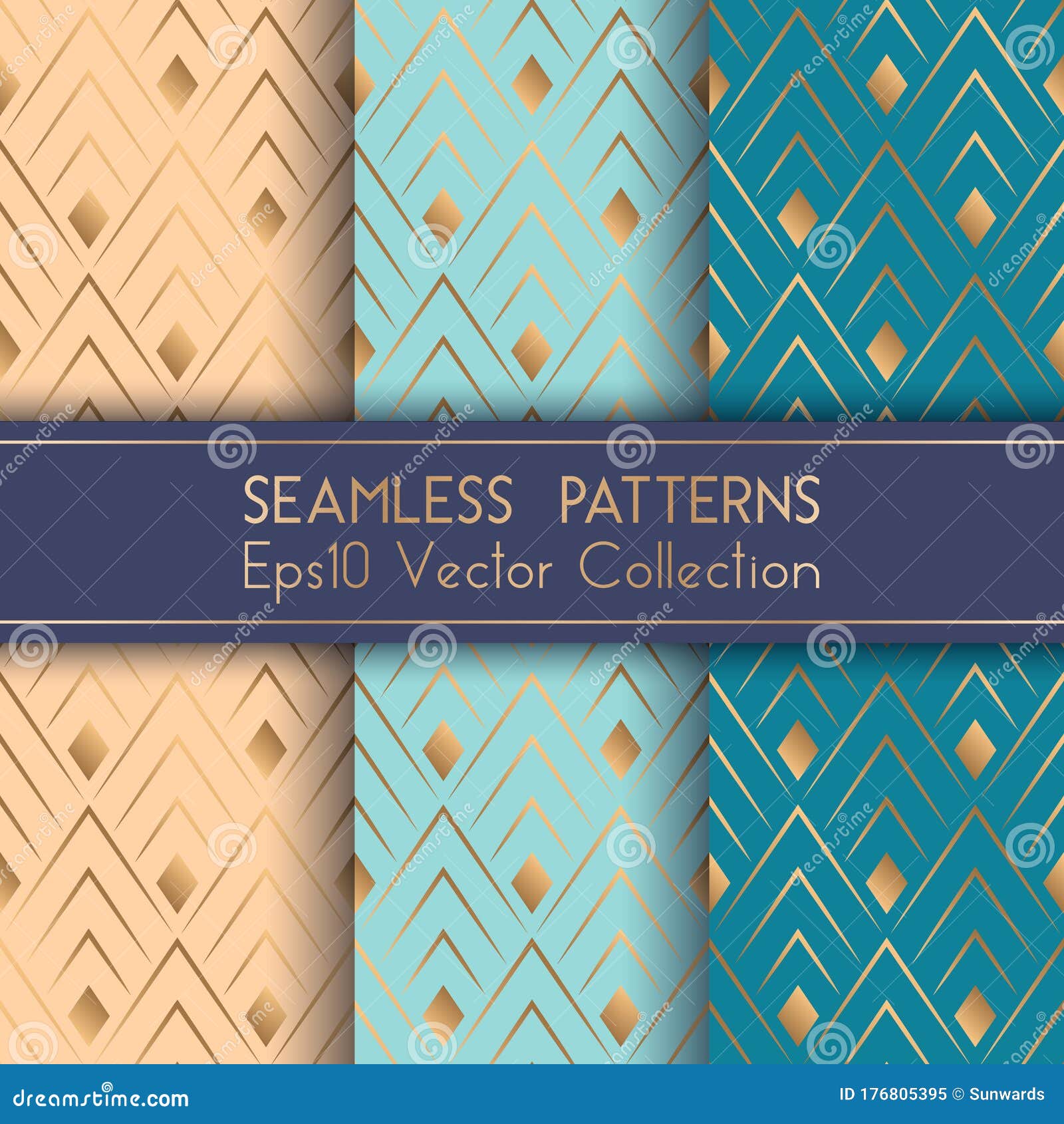 Art Deco Geometric Seamless Patterns Set Vector Graphic Design. Stock ...