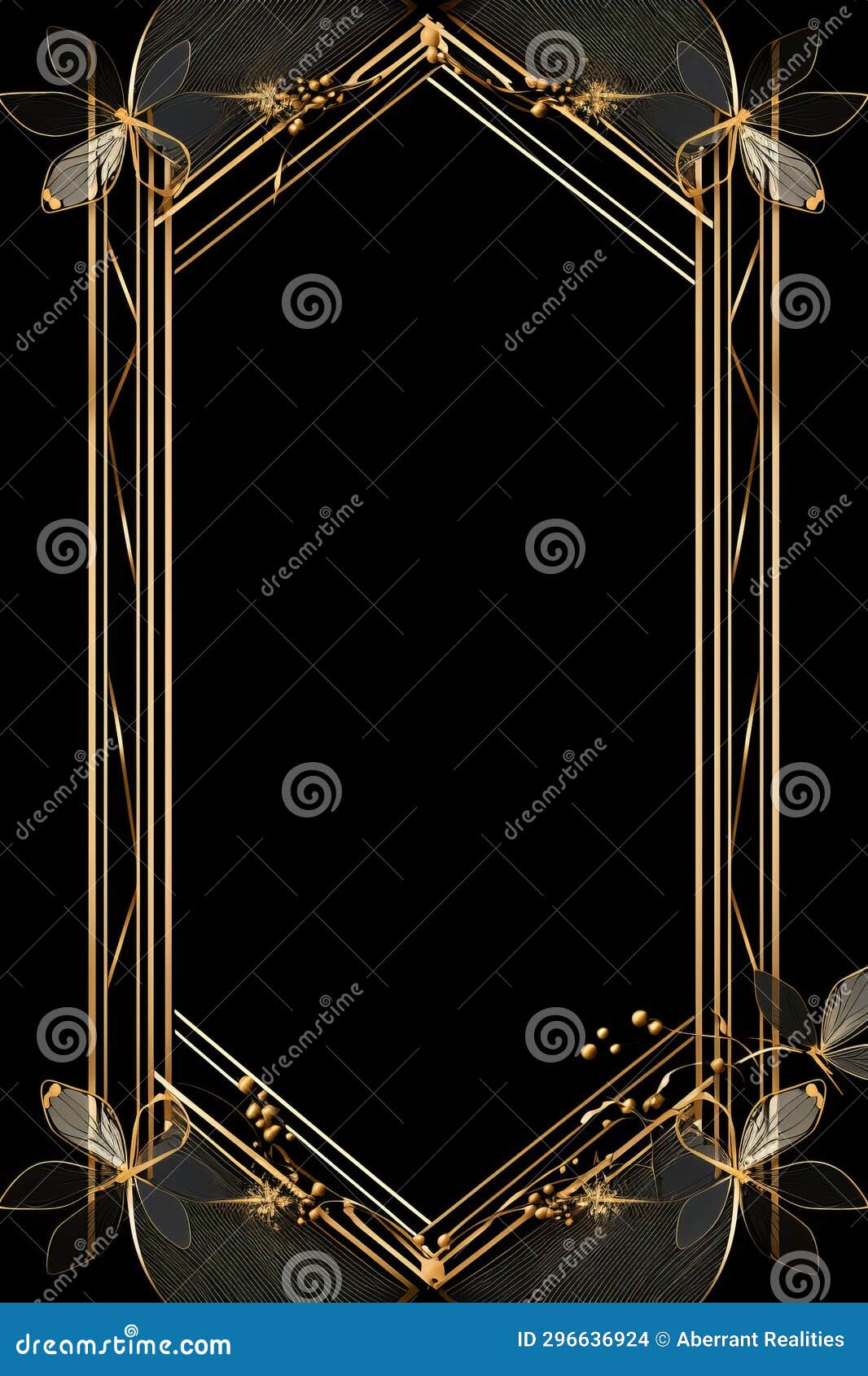 Art Deco Gold Frame on Black Background Stock Illustration ...