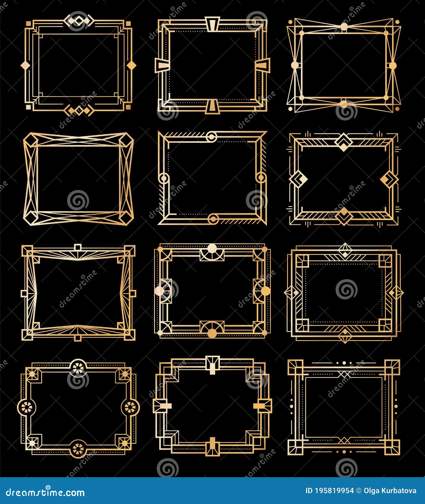 Art Deco Gold Frames. Golden Luxury Vintage Borders, Geometry Line ...