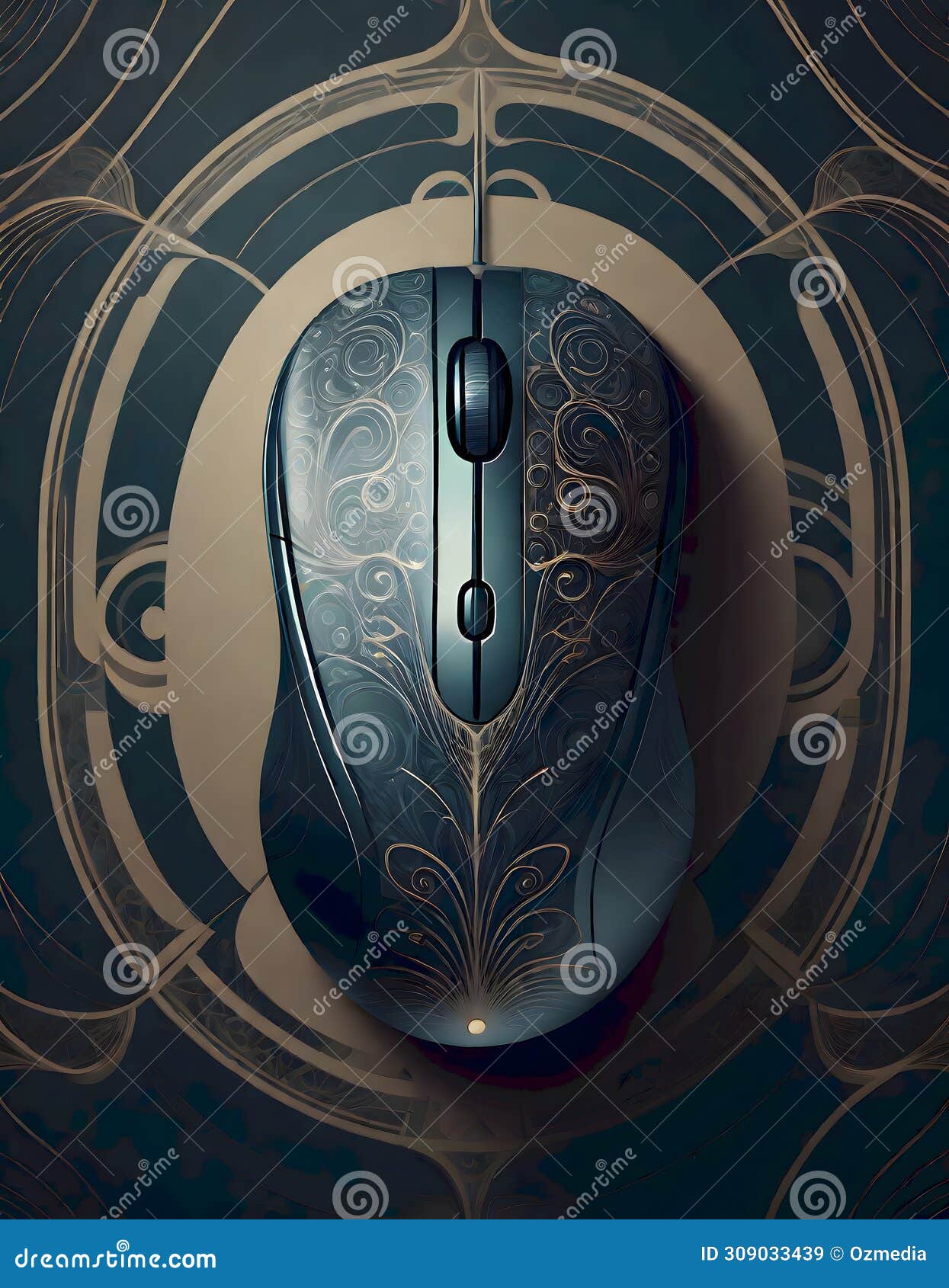 Art Deco Inspired Design of a Computer Mouse with Intricate Golden ...