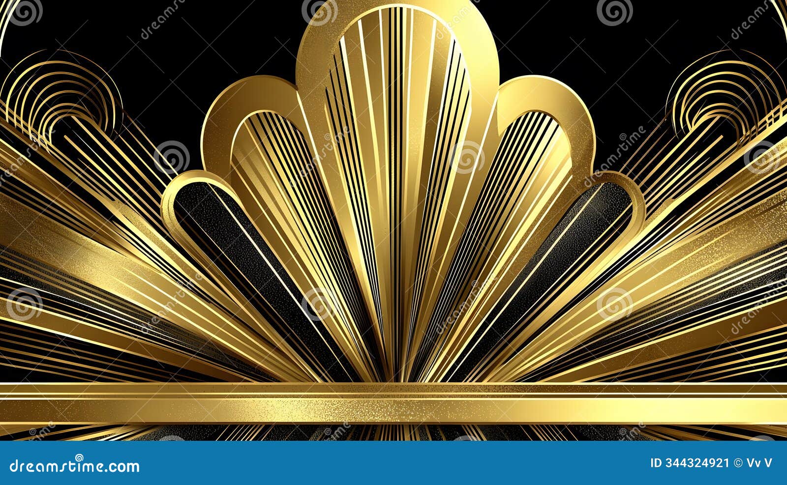 Art Deco Inspired Golden Fan Design Stock Illustration - Illustration ...