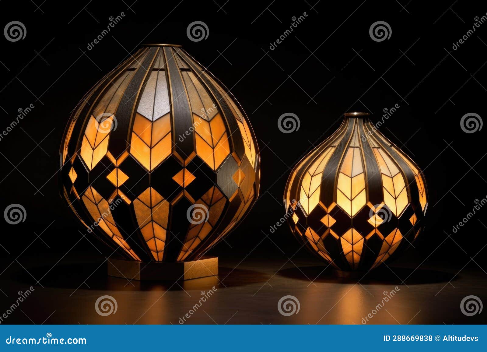 Art Deco Lamps with Geometric Patterns and Shapes Stock Illustration ...