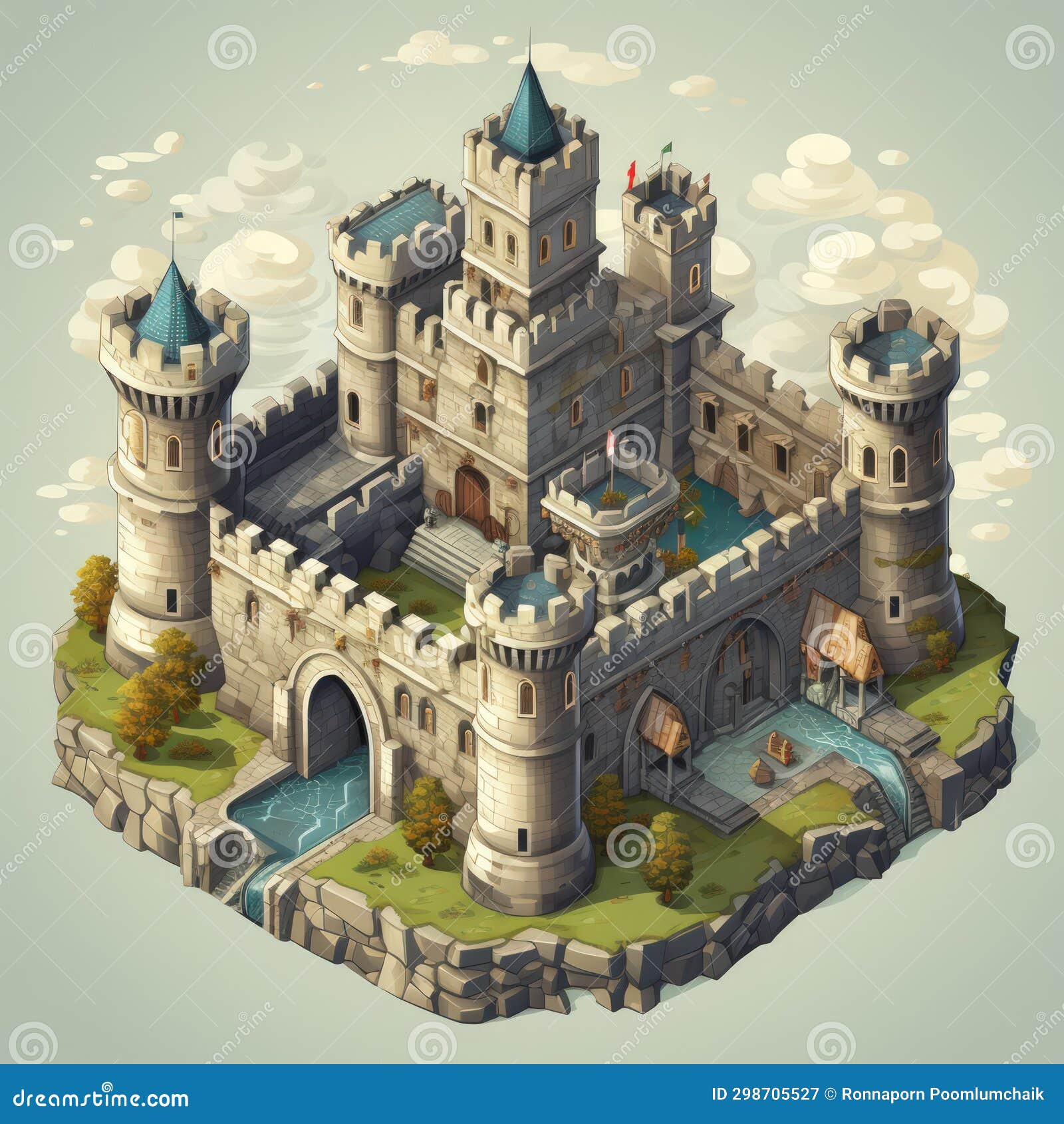 Art Deco Medieval Castle in an Isometric 3D Render Stock Illustration ...