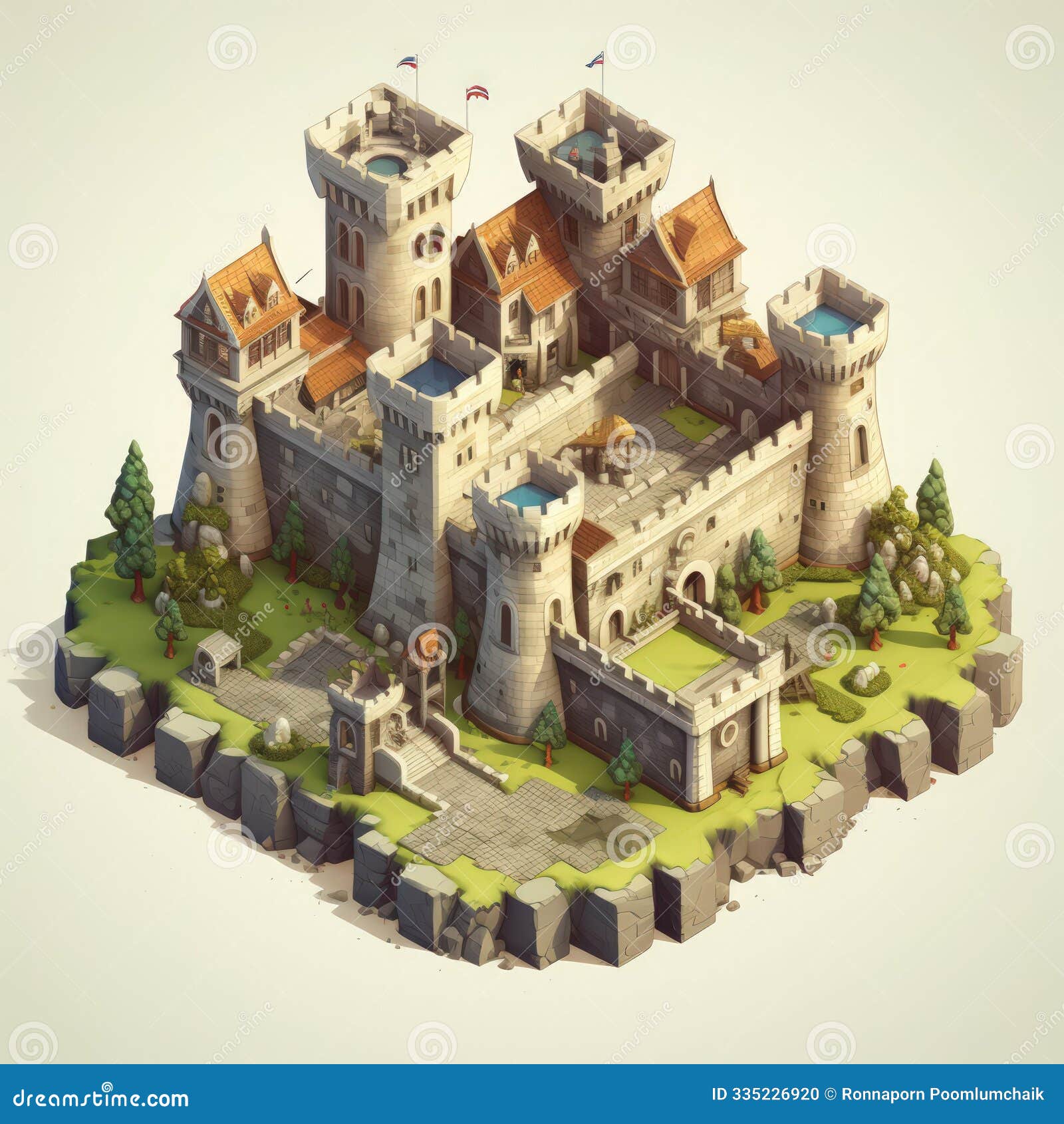 Art Deco Medieval Castle in an Isometric 3D Render Stock Illustration ...