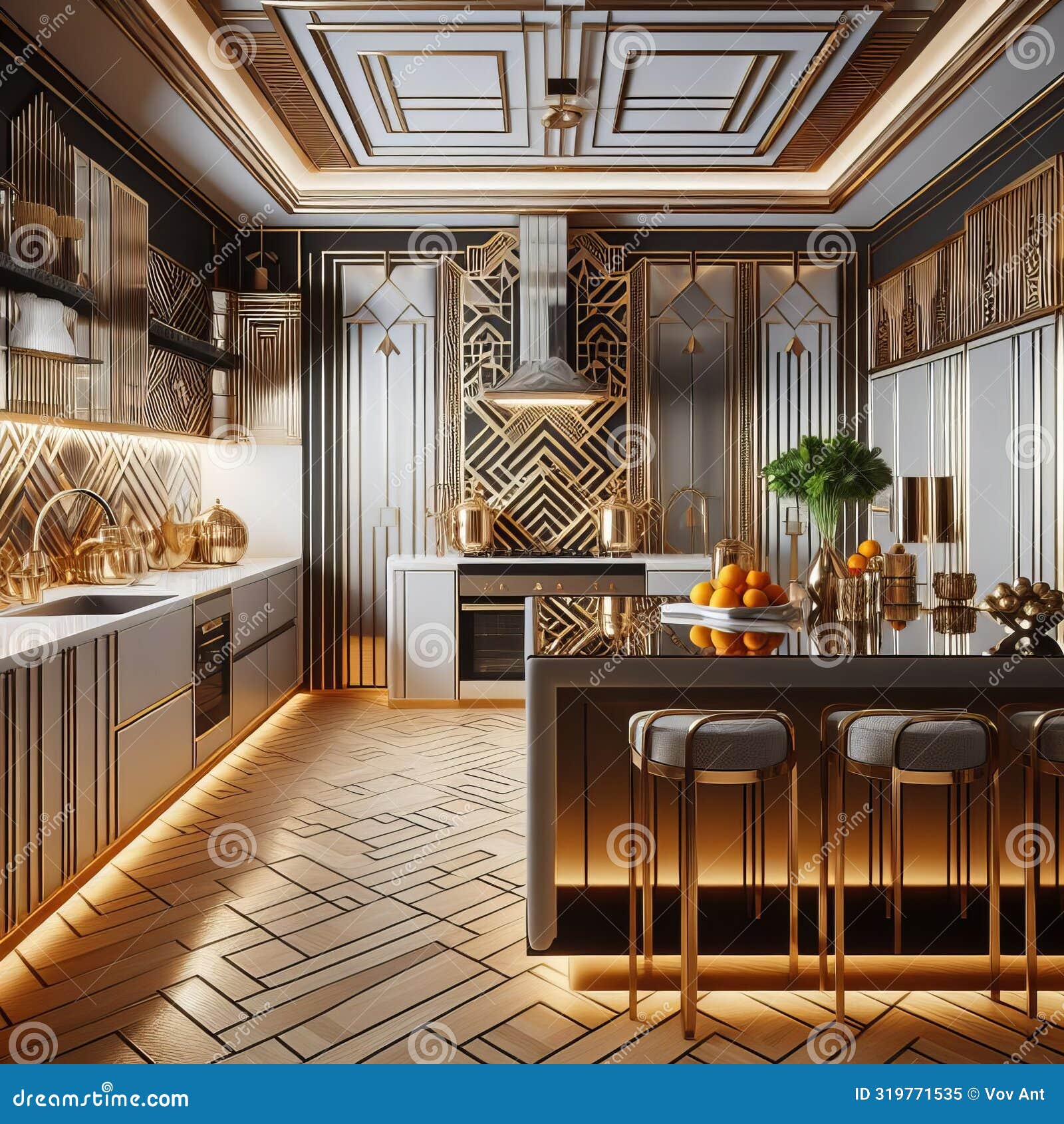 11 38. Art Deco Modern Kitchen_ Bold Geometric Patterns, Luxuio Stock ...