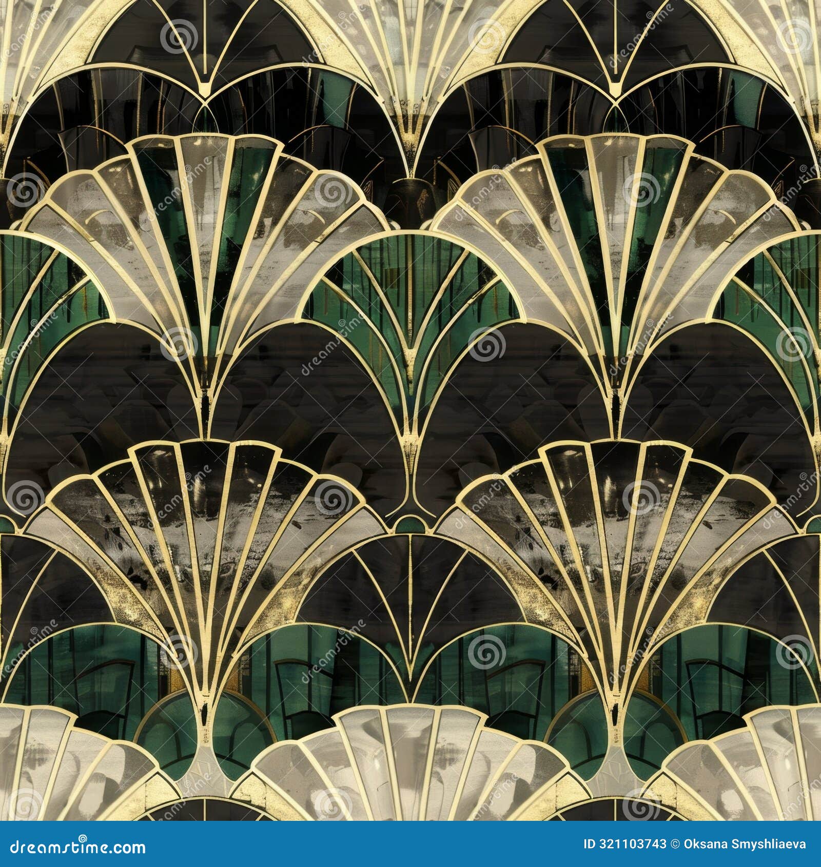 Art Deco Pattern with Golden Fans and Black Background Stock Image ...