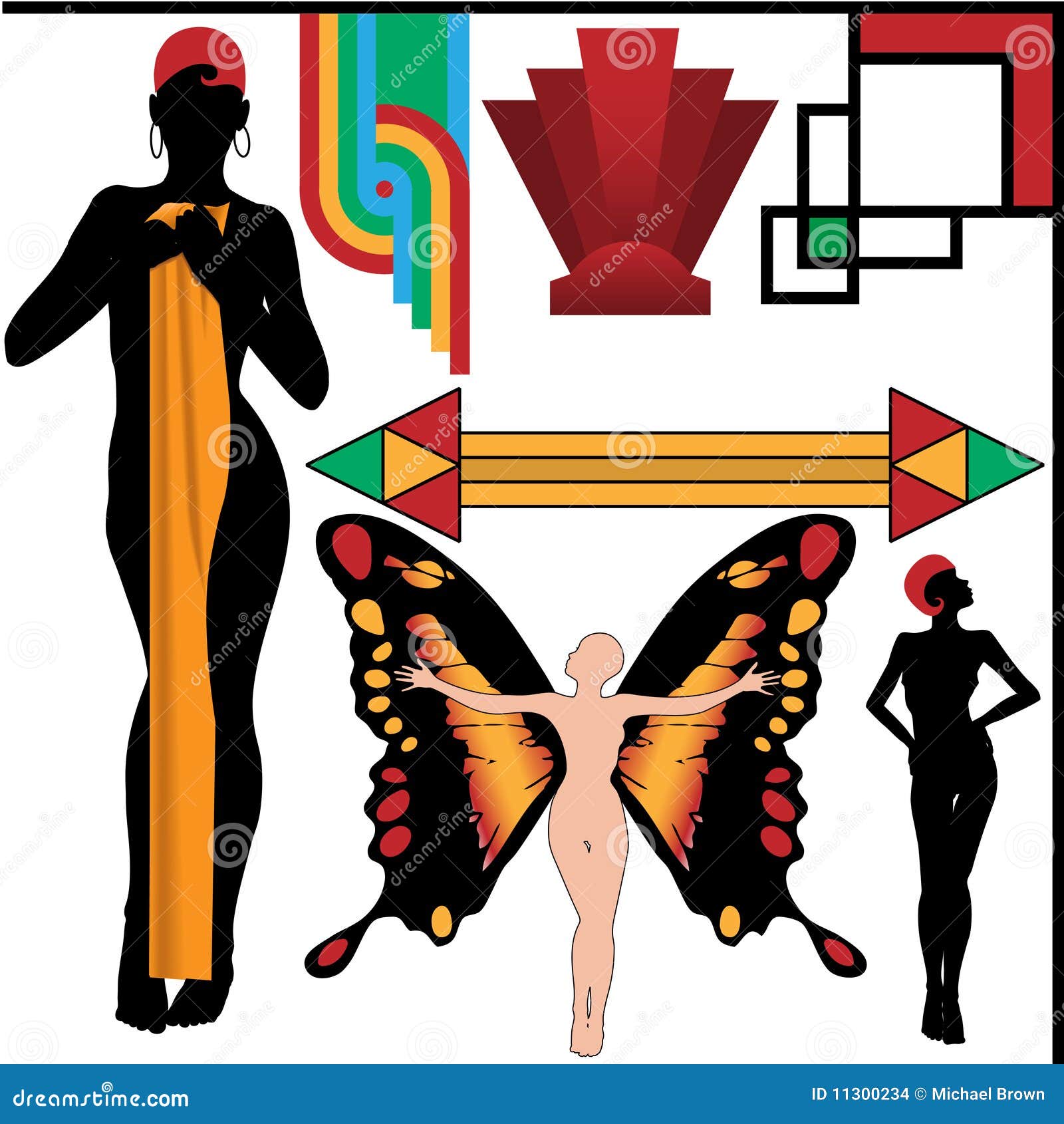 Art Deco People Poses and Design Elements Set Stock Vector ...