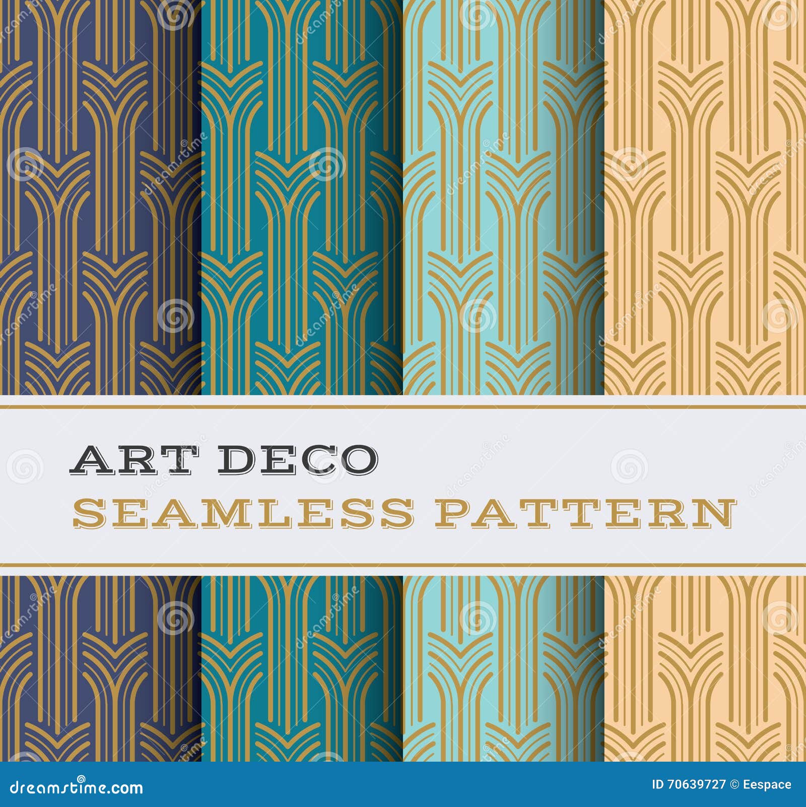 Art Deco Seamless Pattern. Set Retro Backgrounds, Gold And Black Color ...