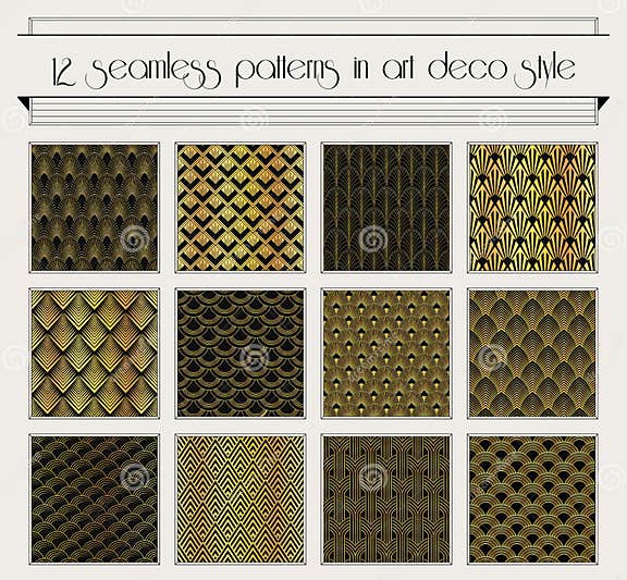 Art Deco Seamless Pattern Set Stock Vector - Illustration of elegant ...