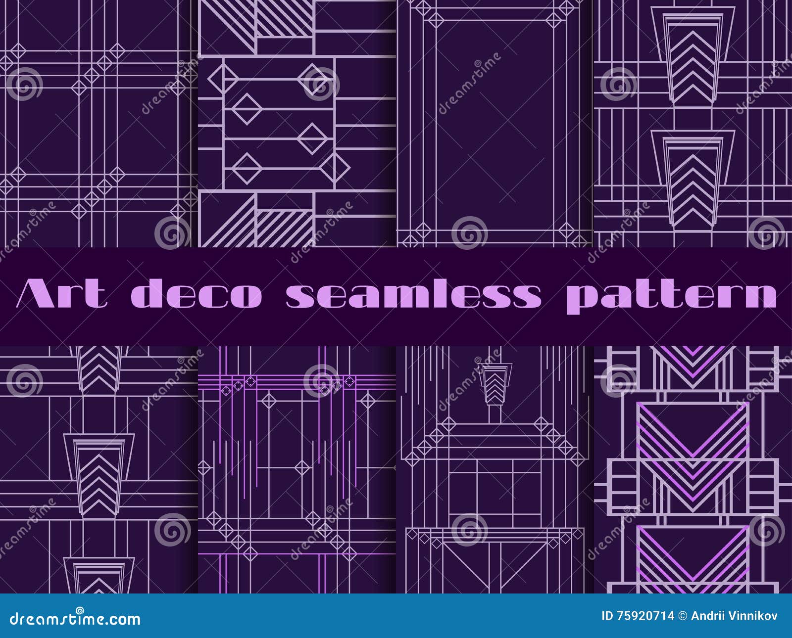 Art Deco Seamless Patterns. Art Deco Geometric Seamless Pattern. Set ...