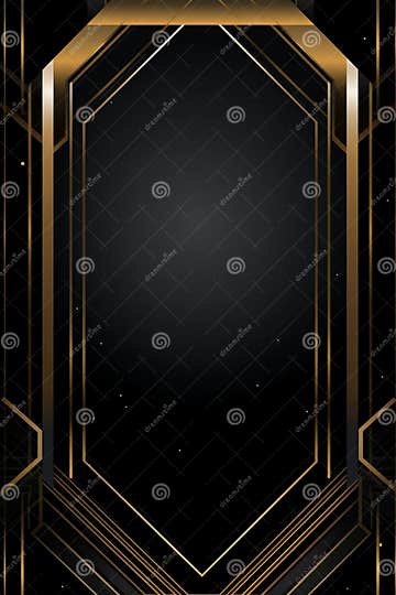 An Art Deco Style Black and Gold Background with a Gold Frame Stock ...