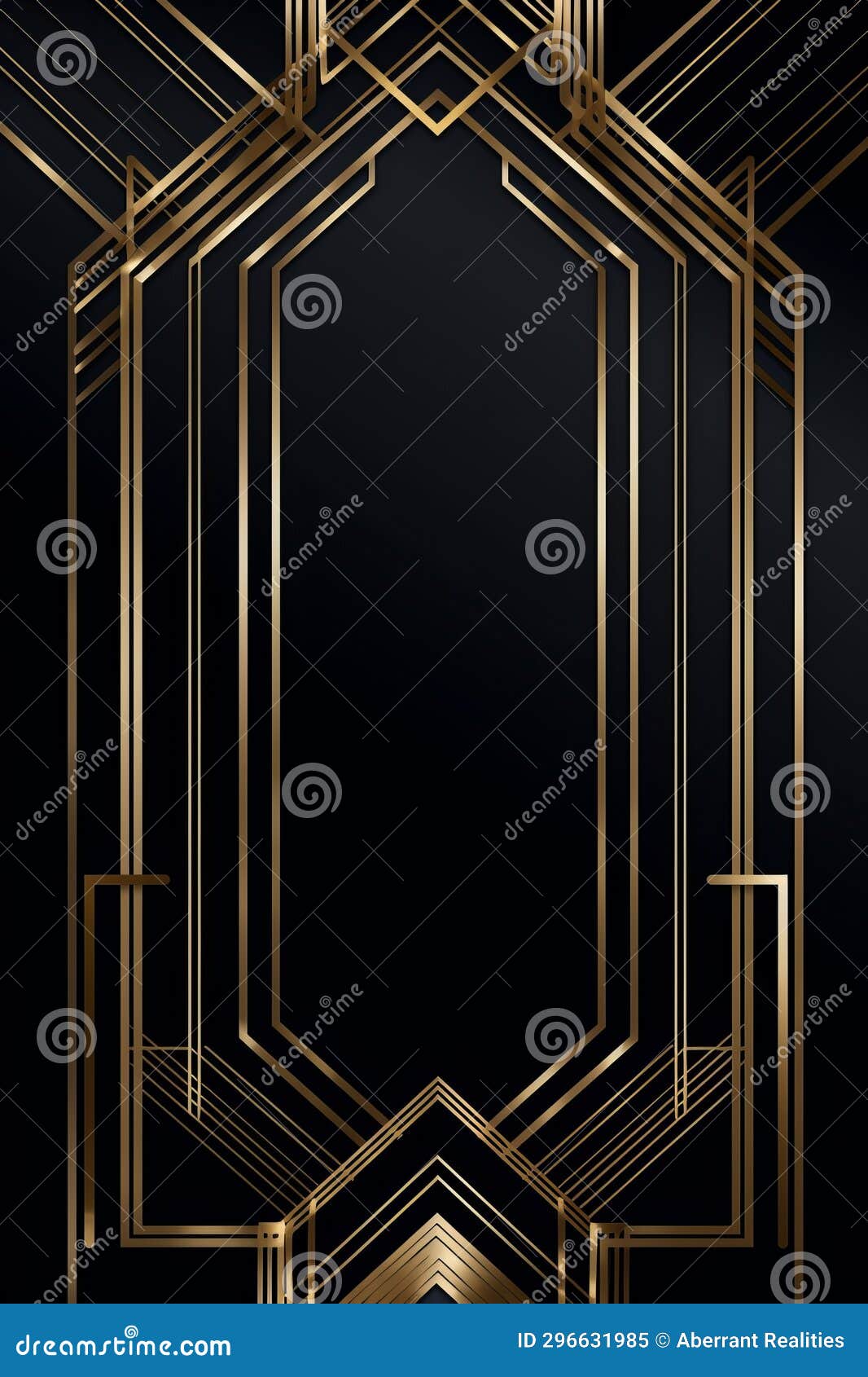 An Art Deco Style Black and Gold Background with a Gold Frame Stock ...