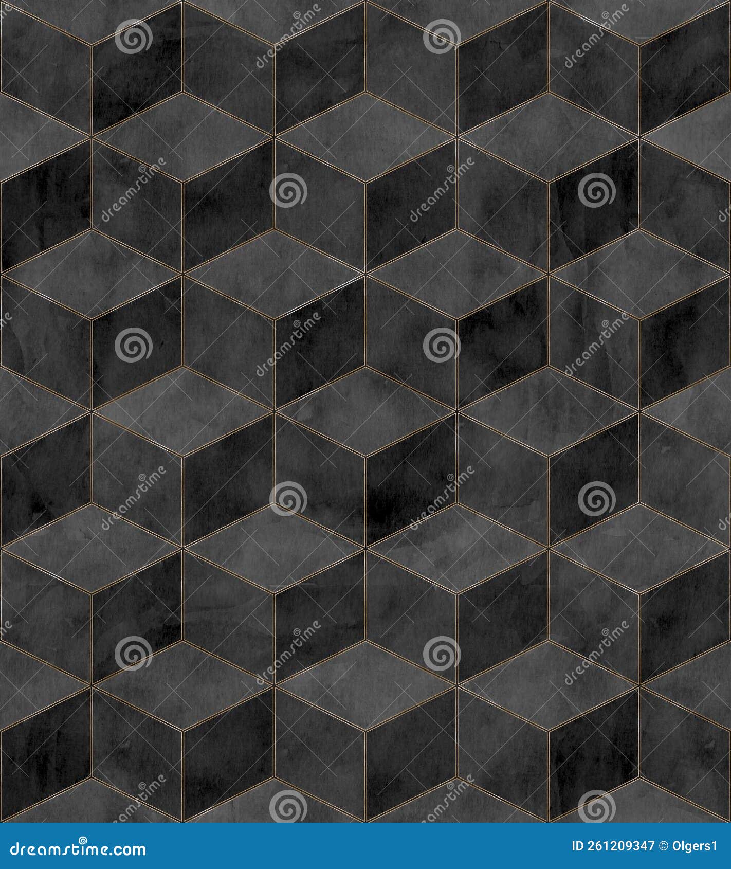 Art Deco Style Cubes Seamless Pattern Background Stock Illustration