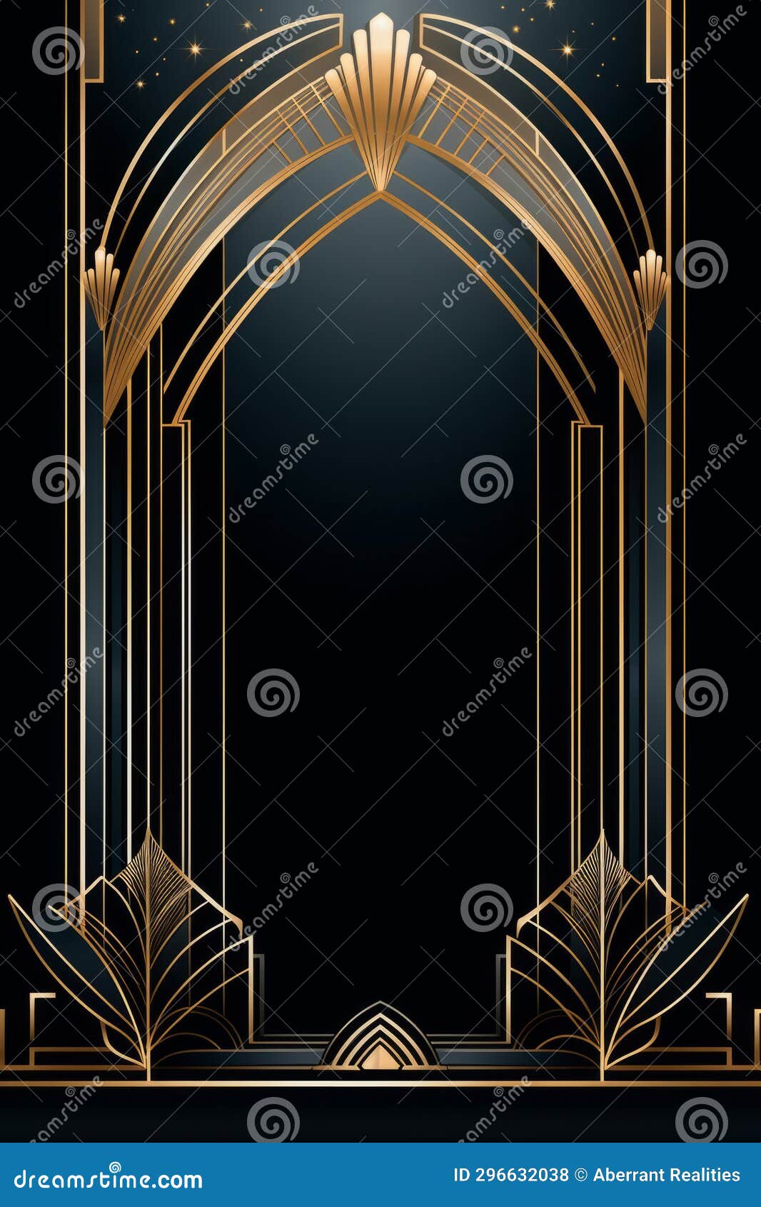 An Art Deco Style Frame with Gold and Black Elements on a Black ...