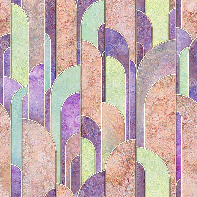 Art Deco Style Geometric Forms Multicolor Seamless Pattern Background ...