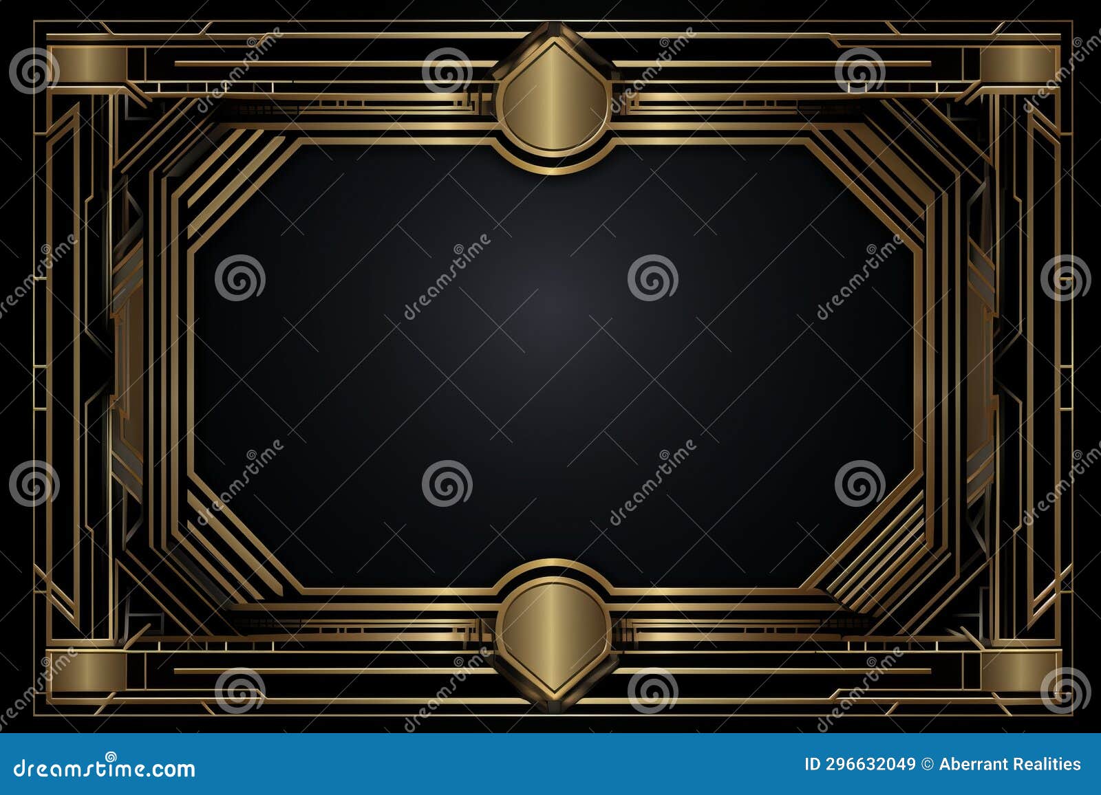 An Art Deco Style Gold Frame on a Black Background Stock Illustration ...