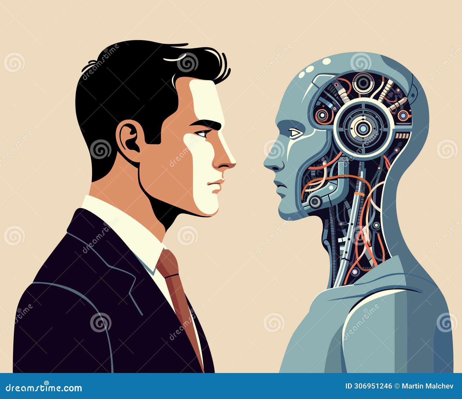 Human versus Android stock vector. Illustration of mechanical - 306951246