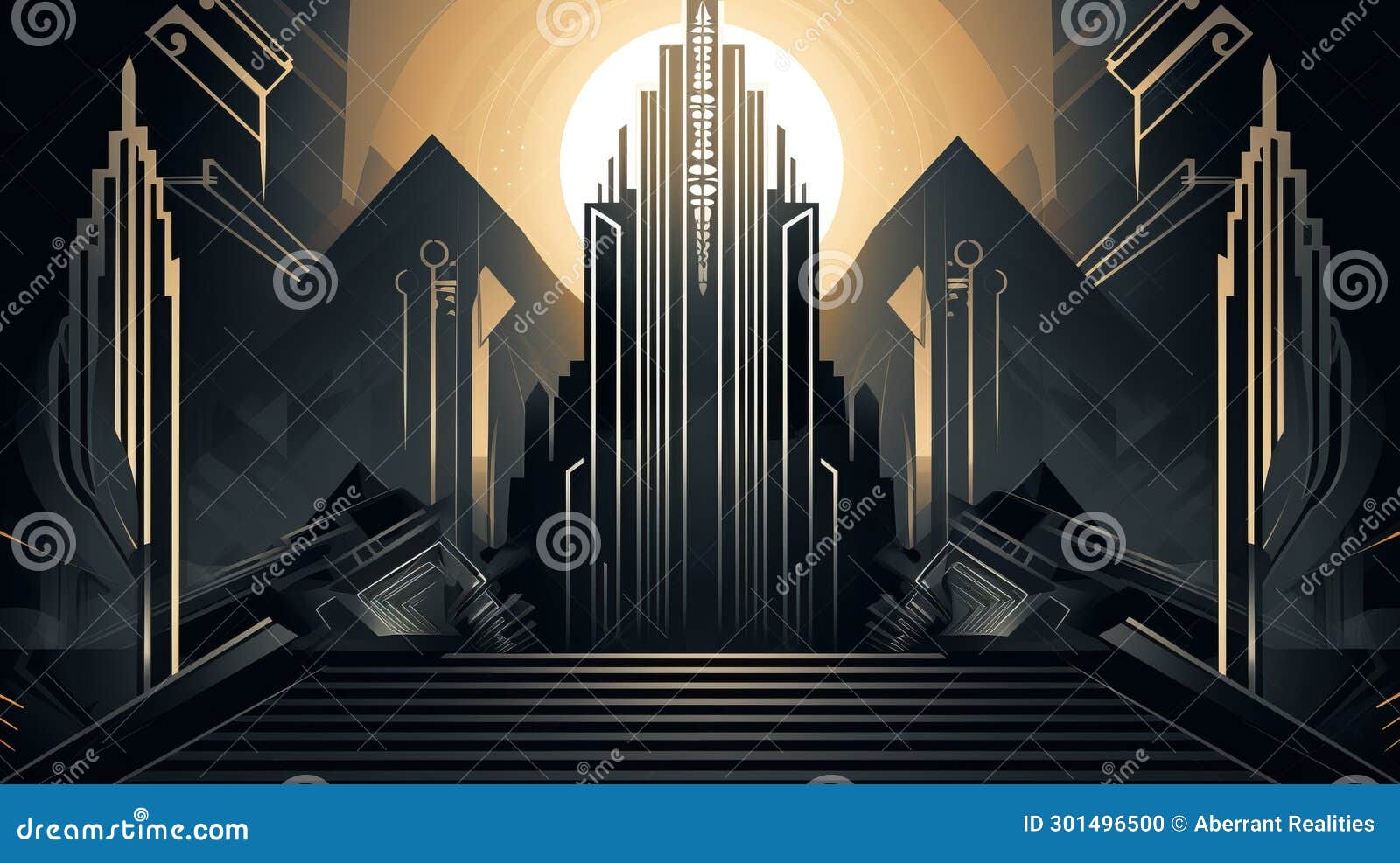 An Art Deco Style Poster of a City in the Middle of the Night Stock ...