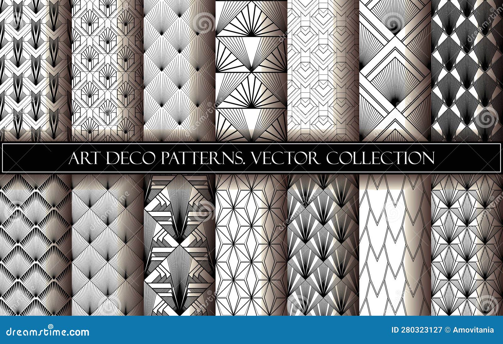 Art Deco Wallpapers Collection. Black and White Seamless Patterns Stock ...