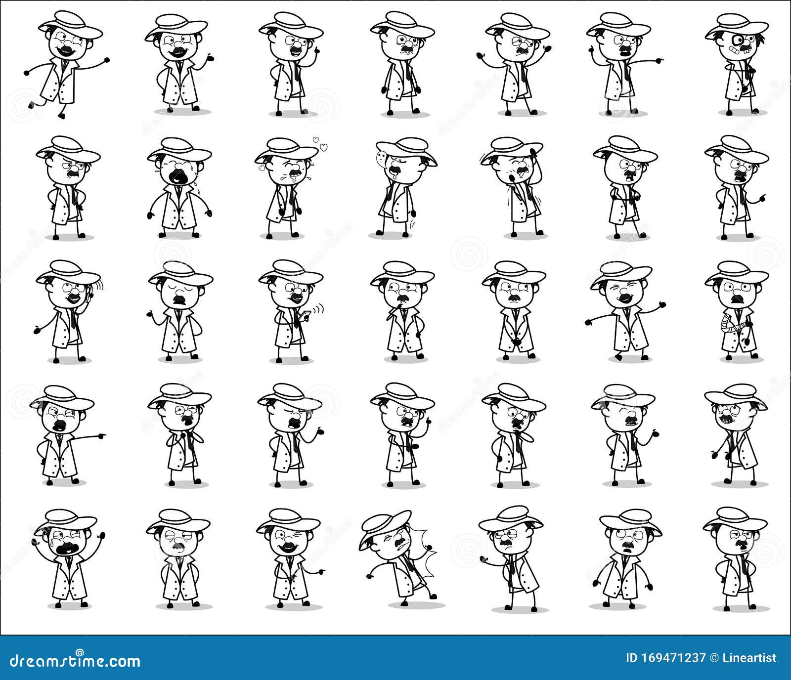 Art Design of Detective Agent Poses - Set of Concepts Vector ...