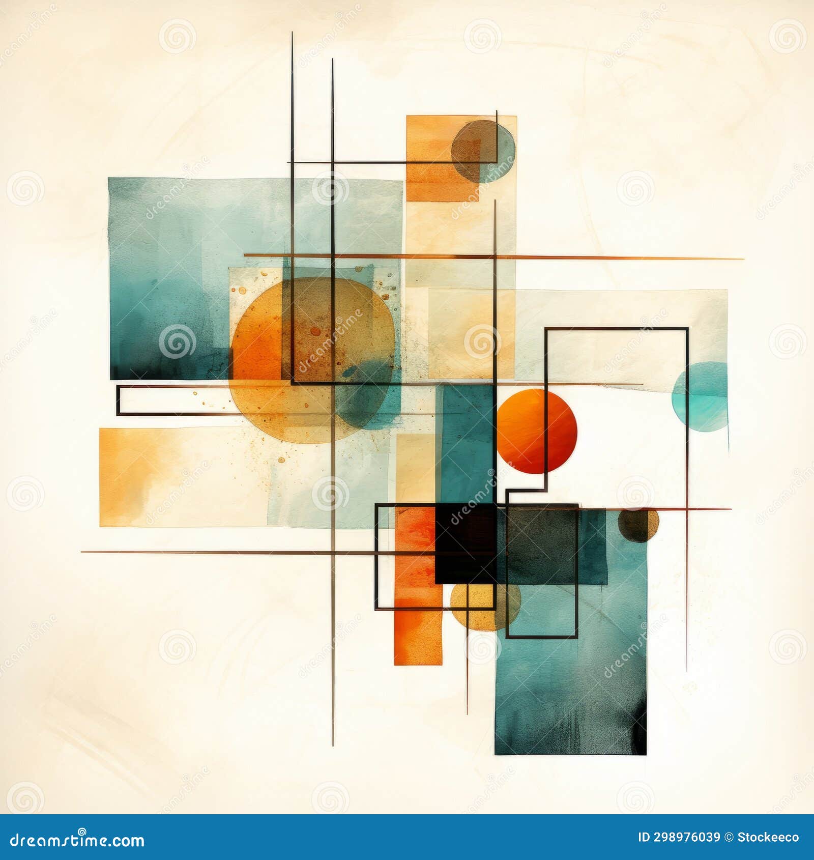 Geometric Watercolor Painting with Abstract Patterns Stock Illustration ...