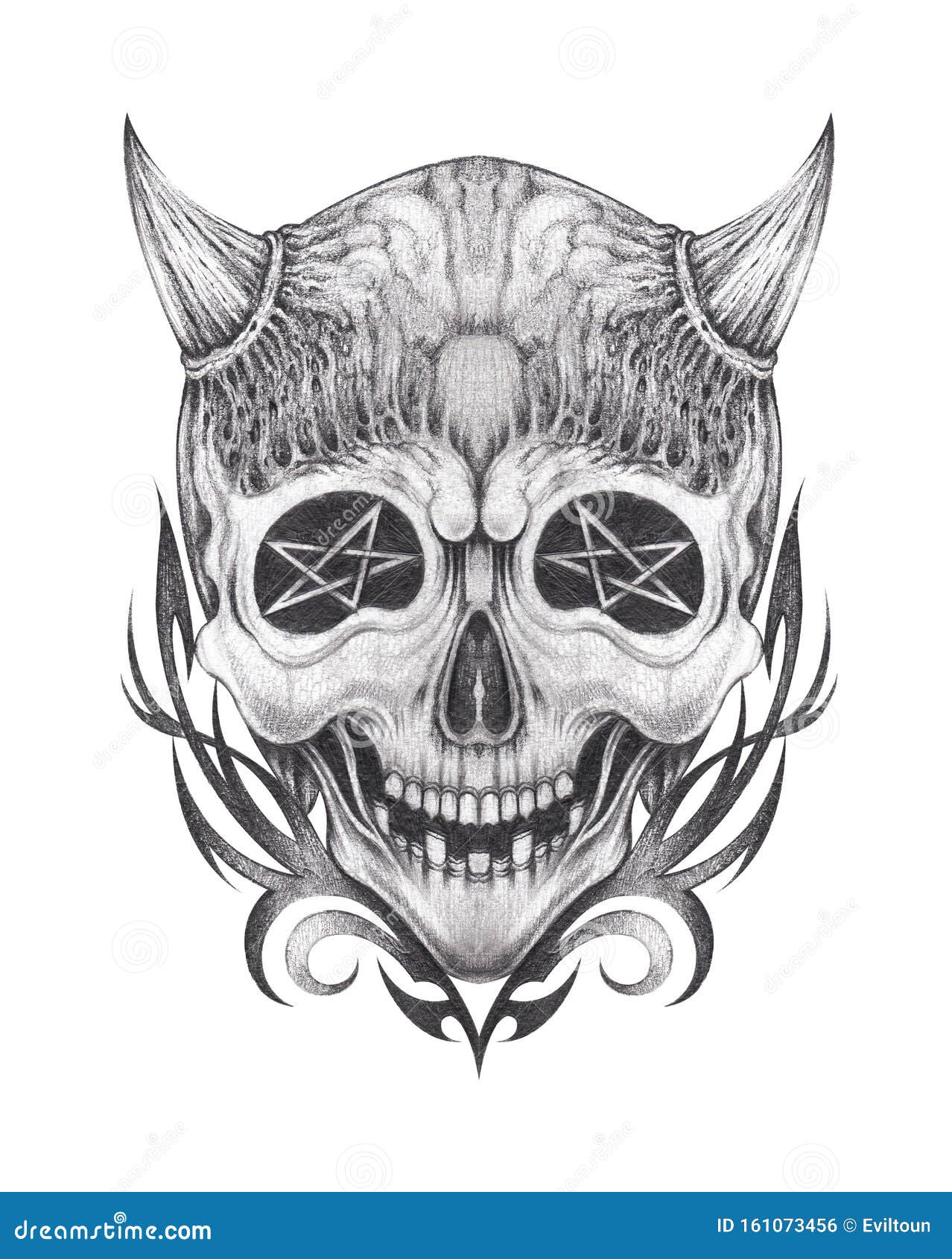 Art Surreal Devil Skull Tattoo. Stock Illustration - Illustration of ...