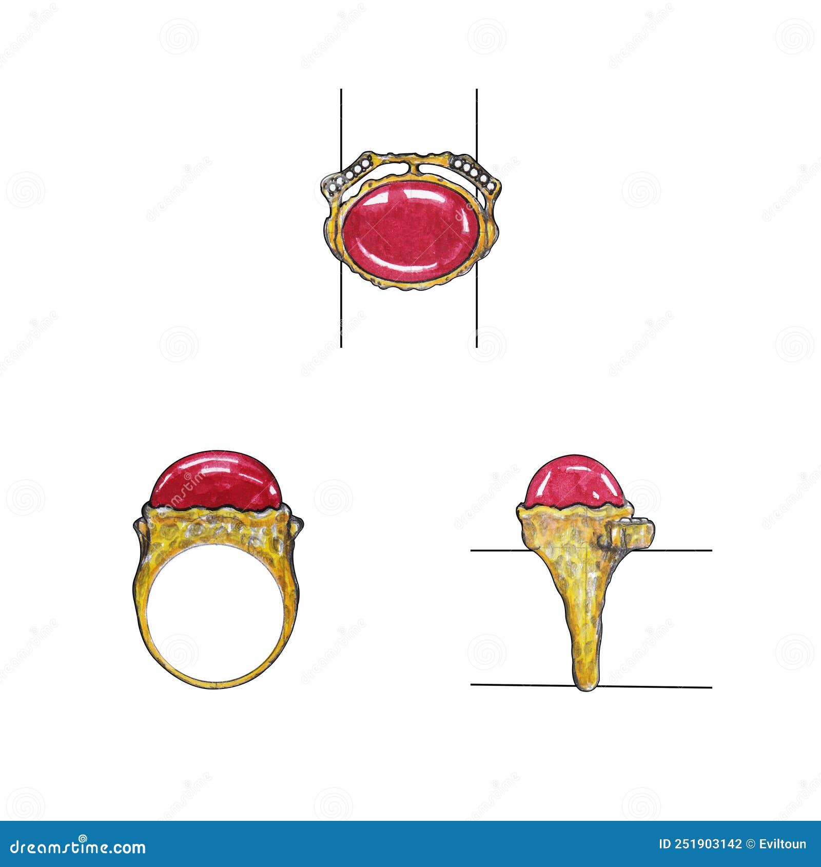 Jewelry Design Modern Art Set with Ruby Ring. Stock Illustration ...