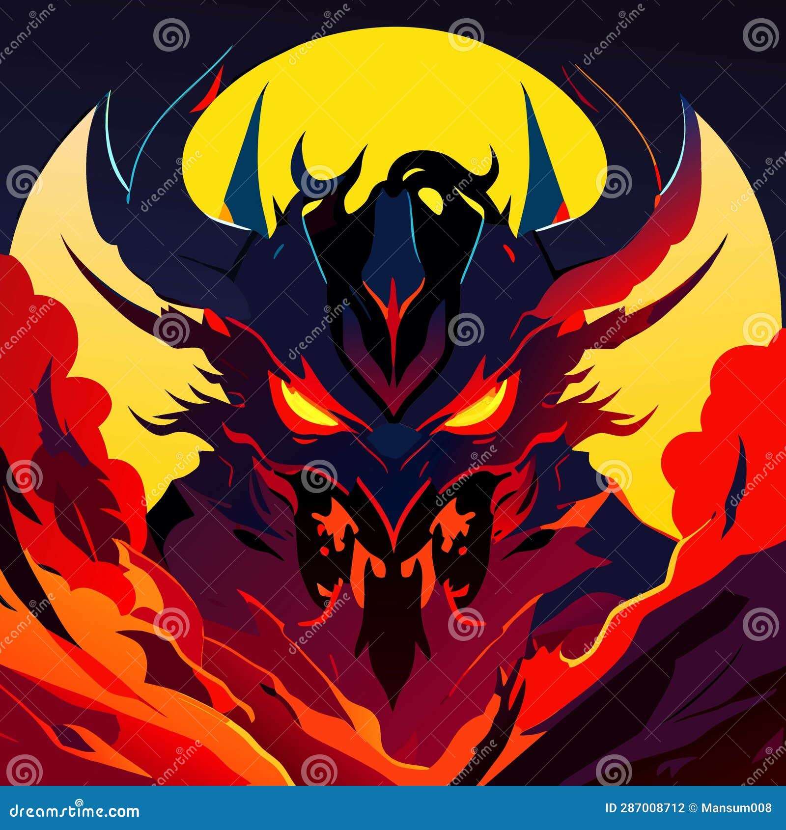Devil Skull with Fire Flames in the Hell Stock Illustration ...