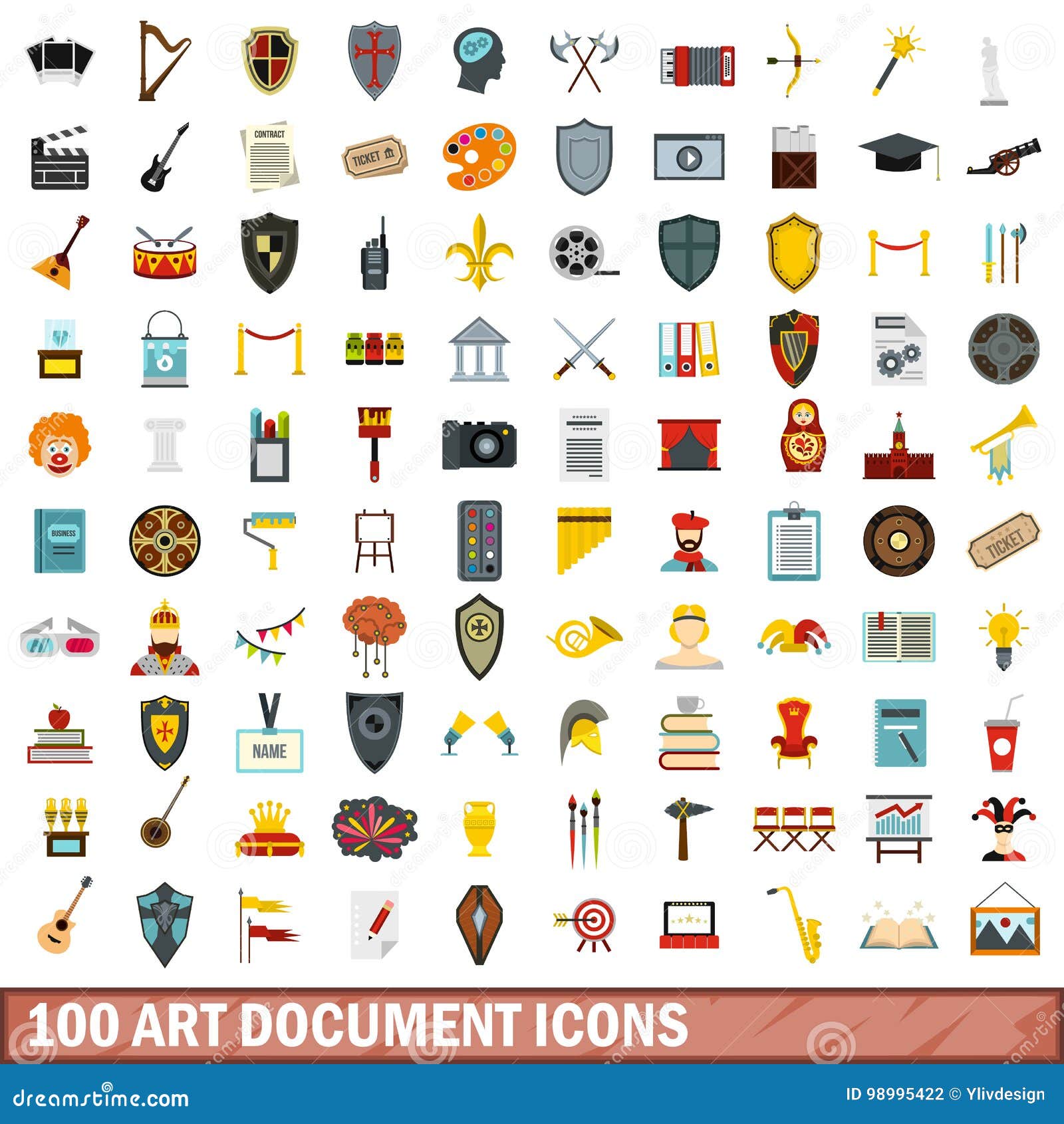 100 Art Document Icons Set, Flat Style Stock Vector - Illustration of ...