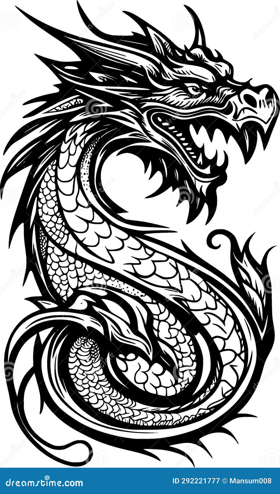 Dragon Head with Fire Tattoo Design Stock Illustration - Illustration ...