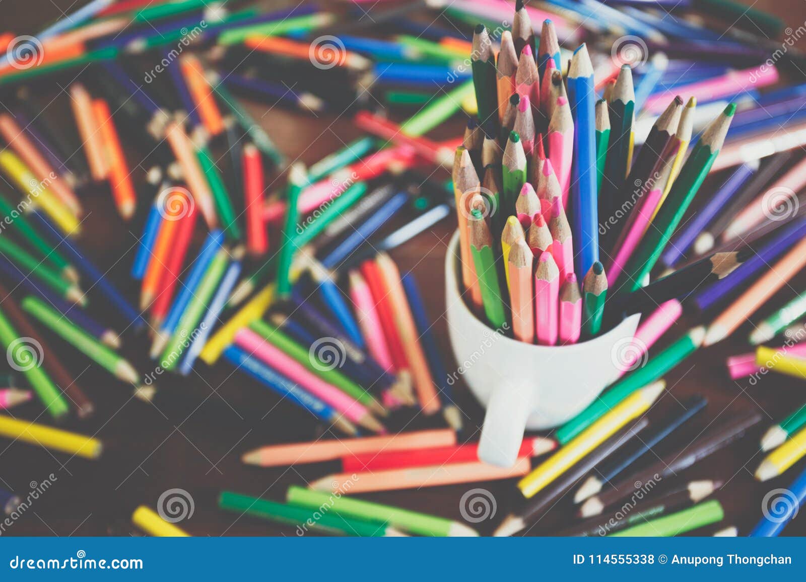 Stack of Colored Pencils in a Glass Stock Photo - Image of background ...