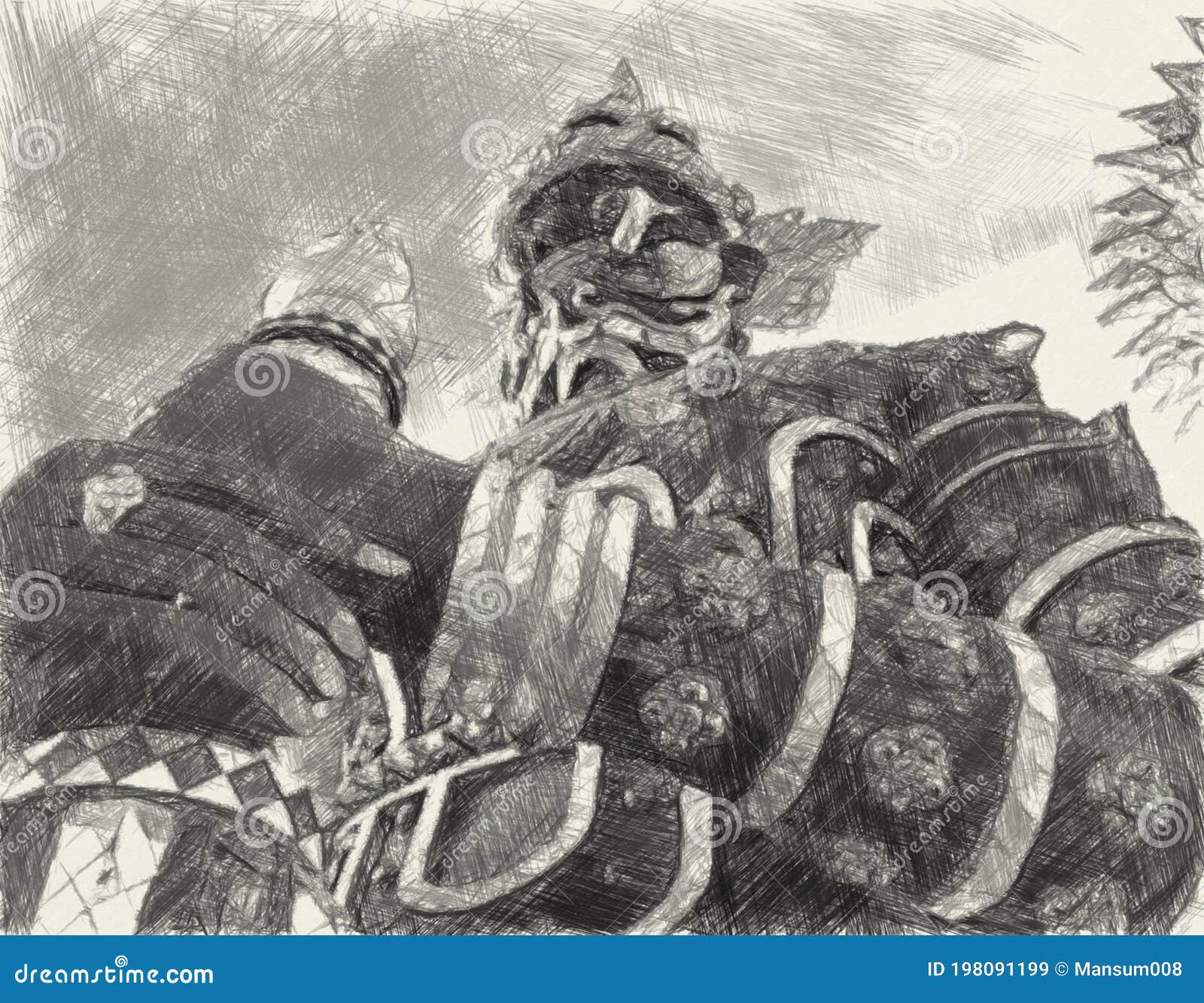 Drawing Black and White of Giant Statue Stock Illustration ...