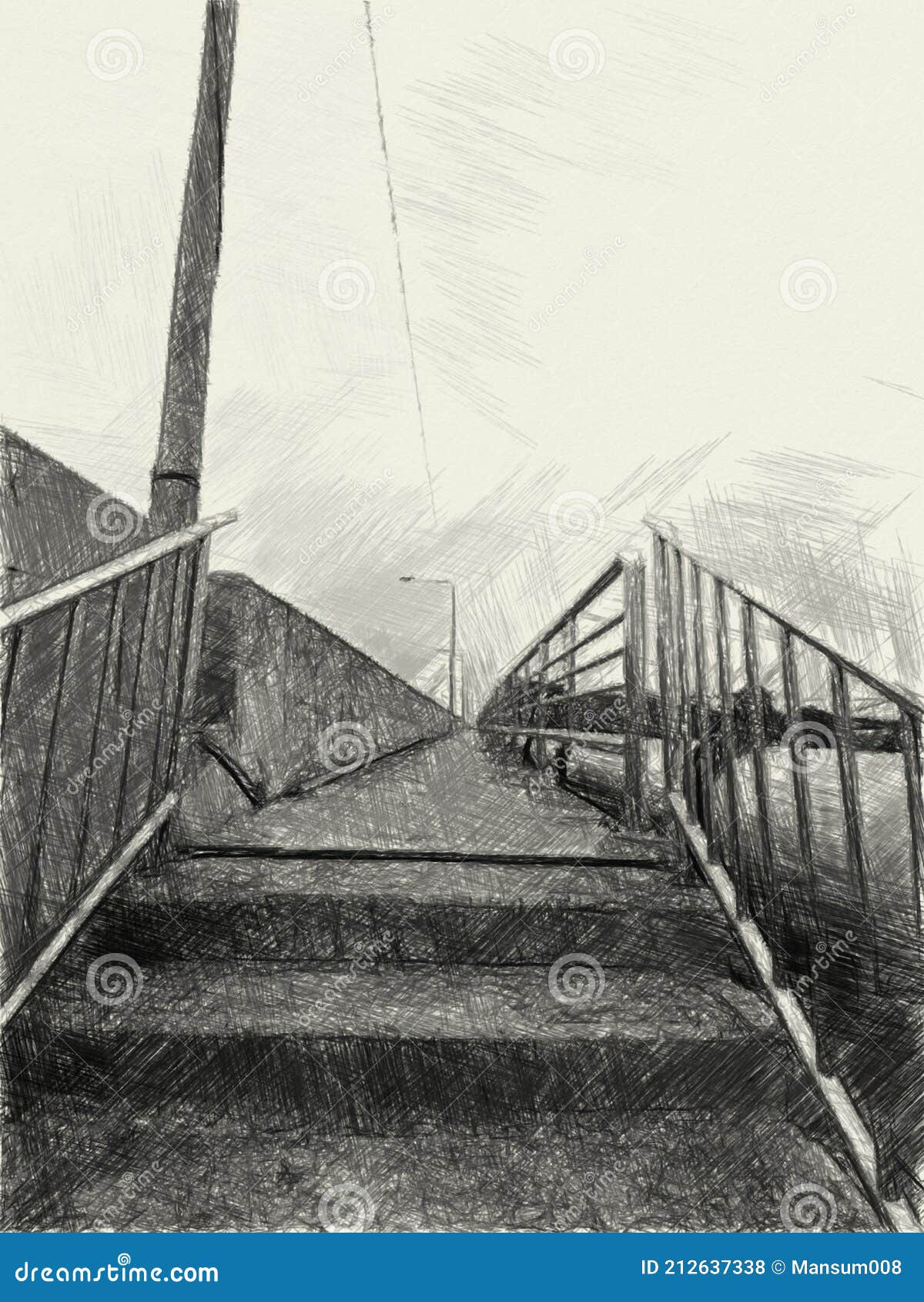 Drawing Black and White of Way on Overpass Stock Illustration ...