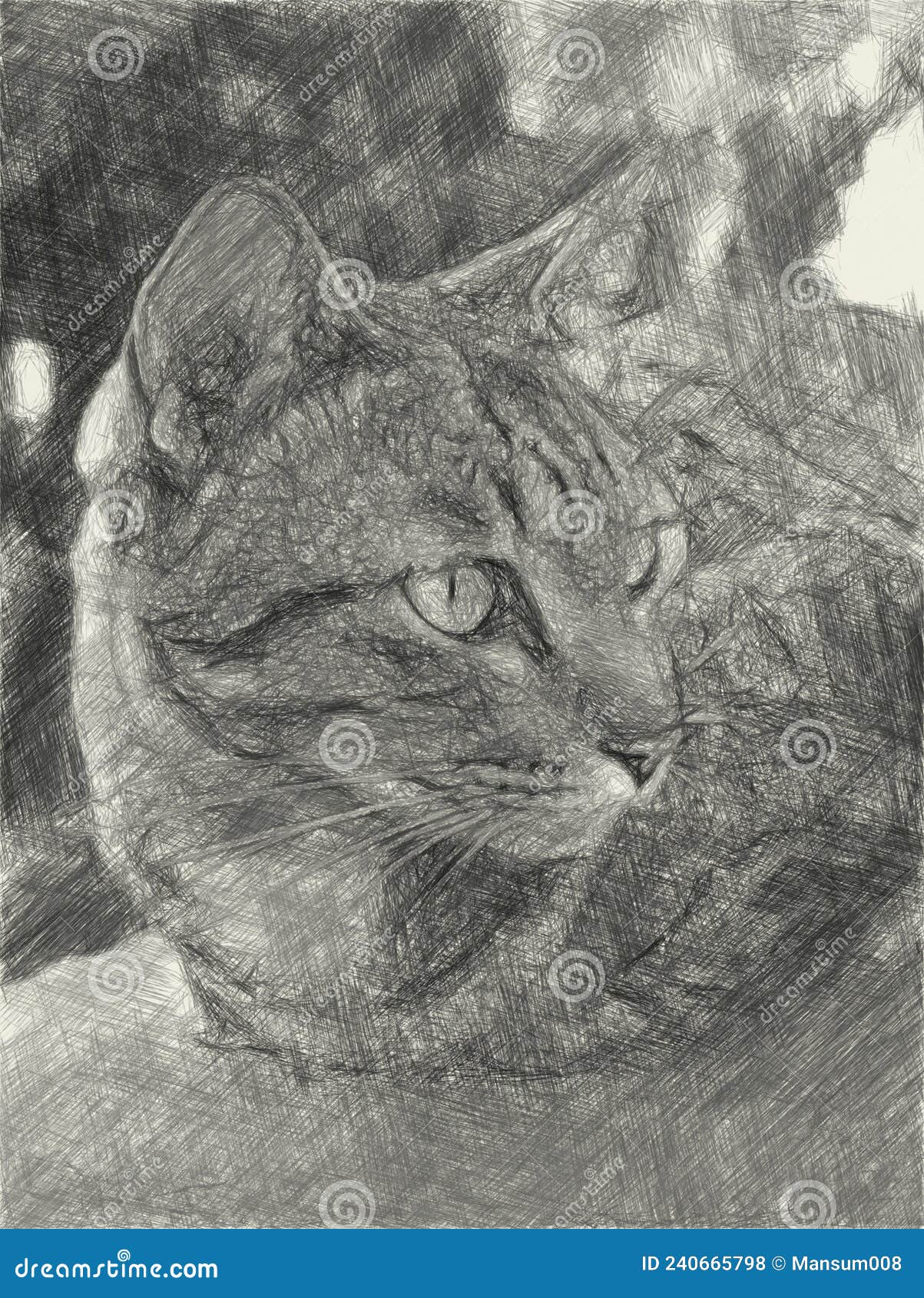 Drawing Blakc and White of Cute Tabby Cat Stock Illustration ...