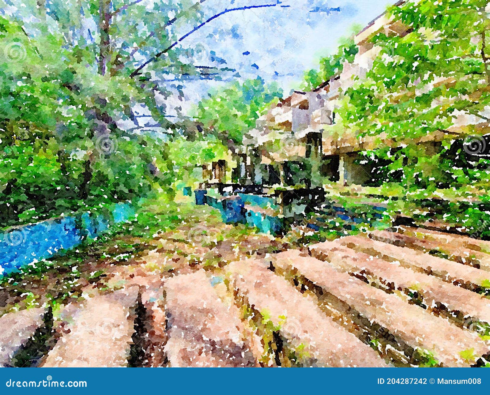 Drawing Color of Landscape Background Stock Photo - Image of view ...