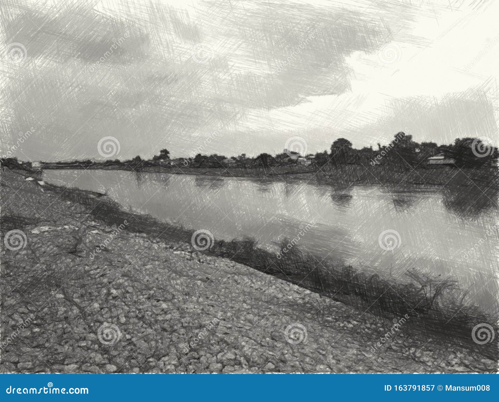 A Drawing Of A River With Grass And Trees, Everglades National Park ...