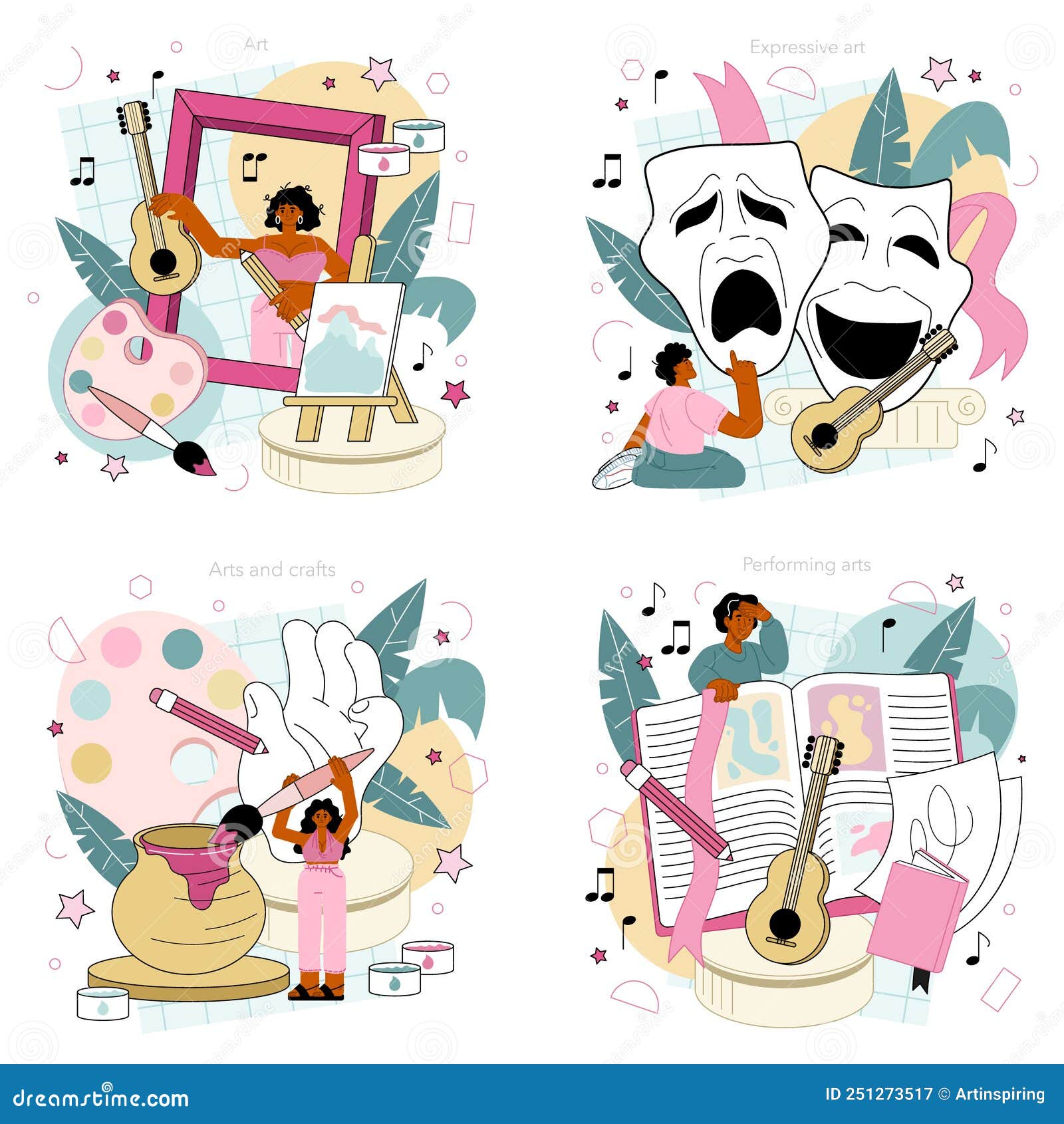 Art Education Set. Student Holding Art Tools Learning How To Draw and ...