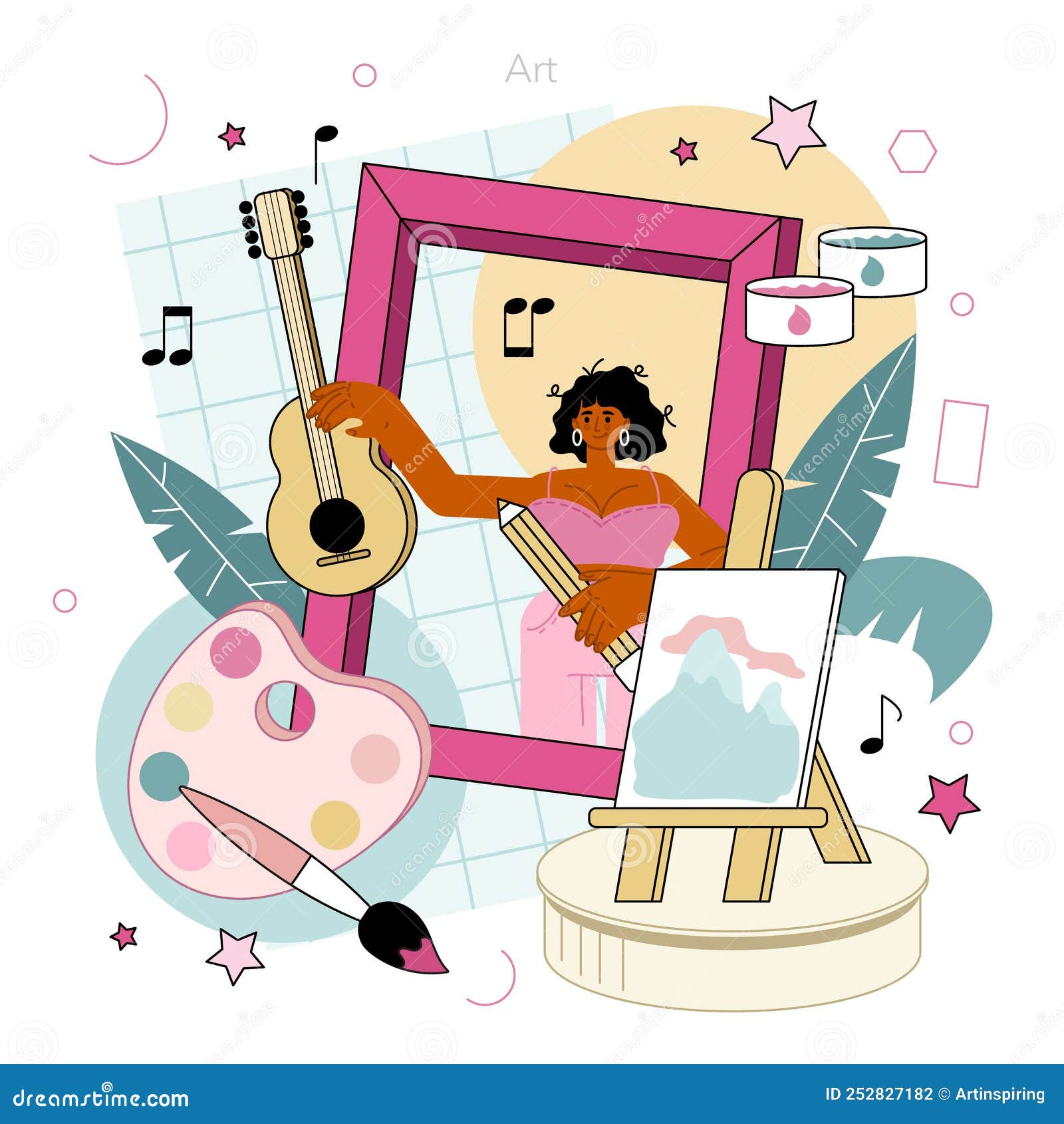 Art Education. Student Holding Art Tools Learning How To Draw And Craft ...