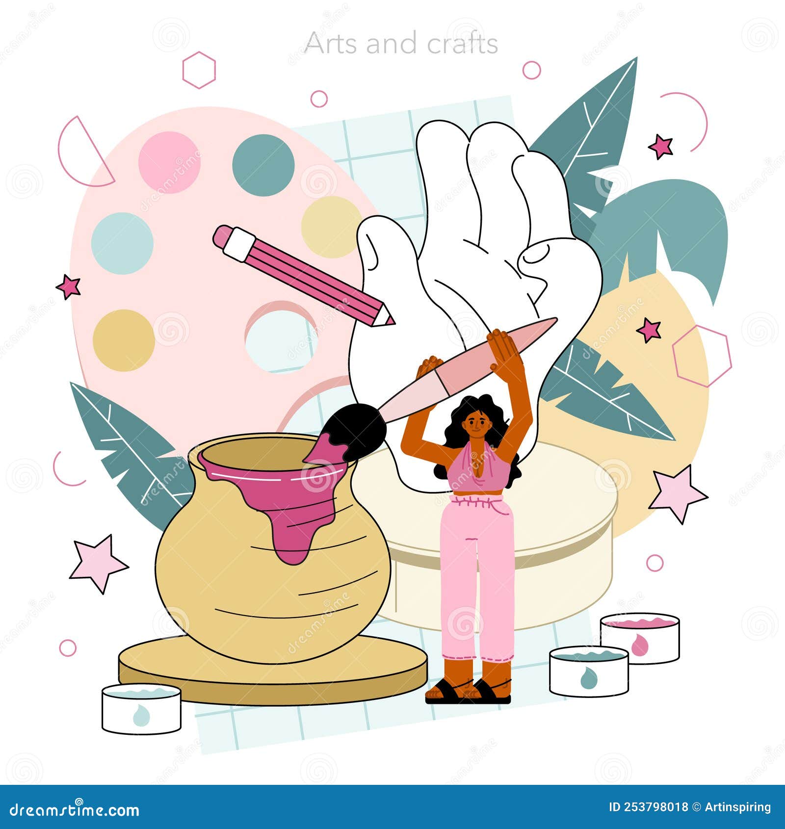 Art Education. Student Holding Art Tools Learning How To Draw and Craft ...